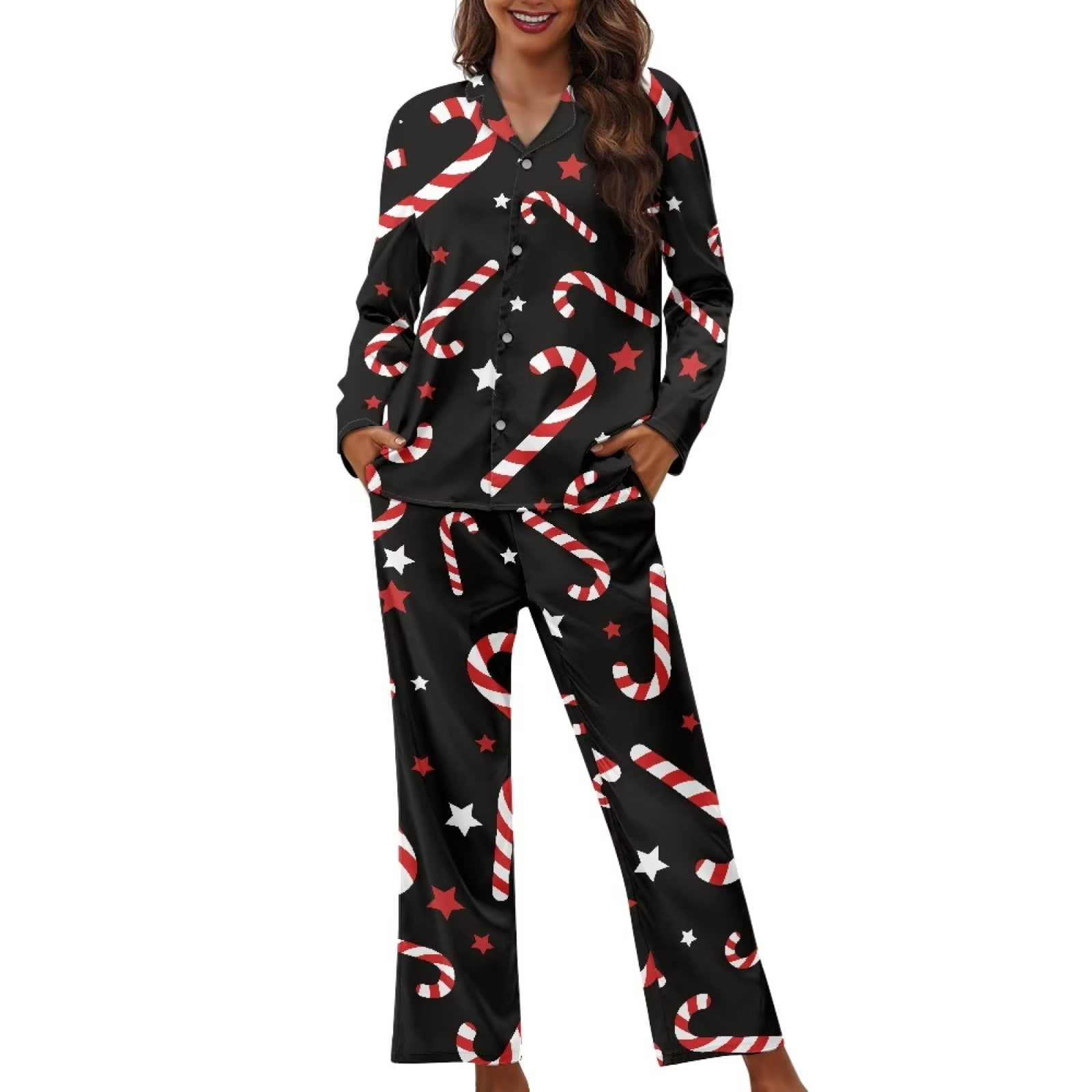 Renewold Christmas Button Sleepwear Pajamas for Jogger Walking Candy ...