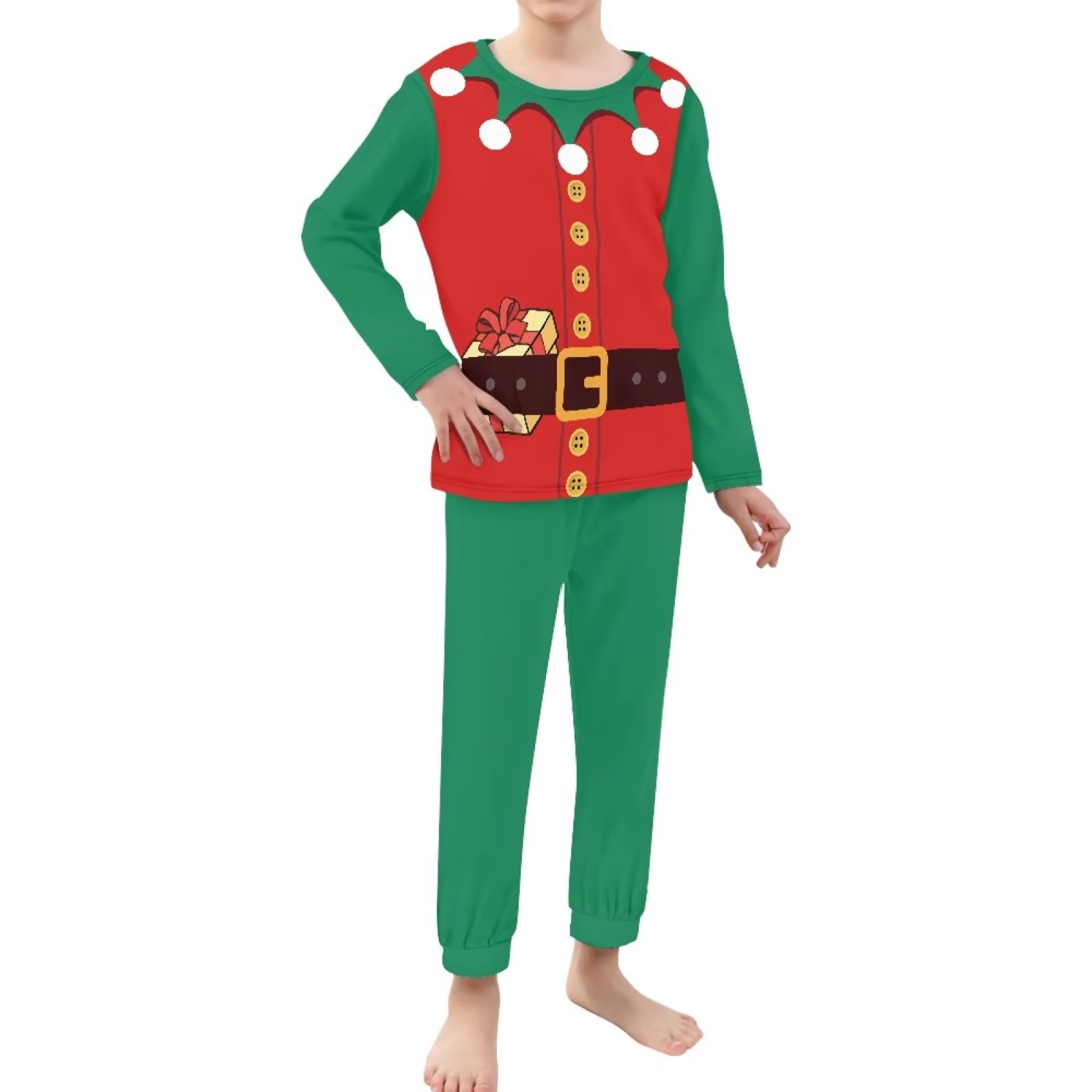 Renewold Christmas Elf Pajamas for Children Warmth Scoop Neck Long ...