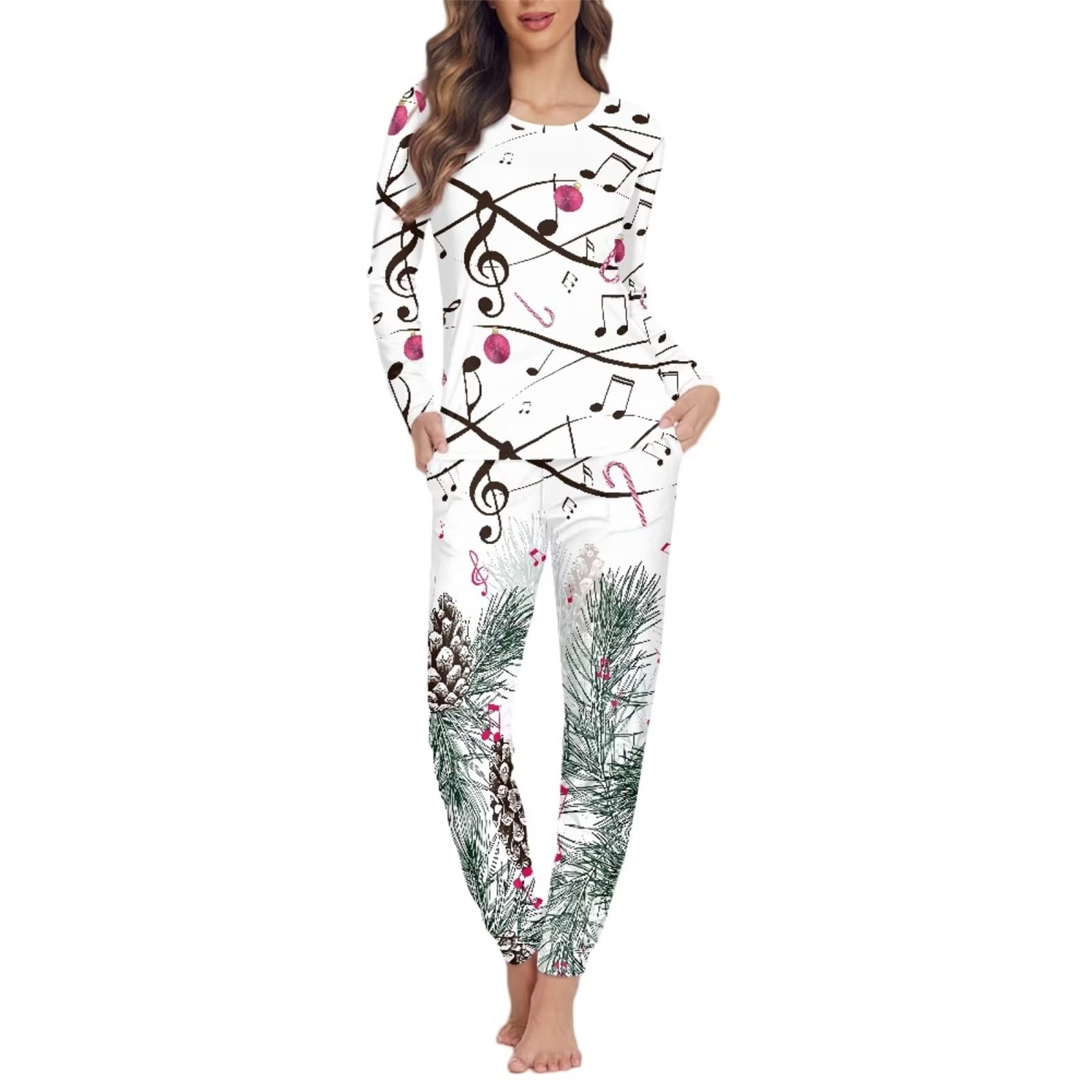 Renewold Comfortable Pj Set for Women Music Notes Pine Cones Fall ...