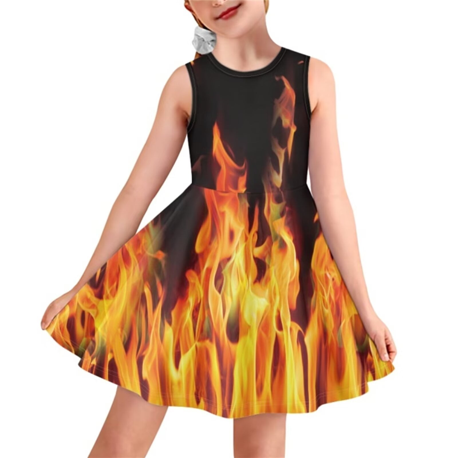 Renewold Cool Sleeveless Midi Dress for Kids 11-12T Fire Graphic Summer ...