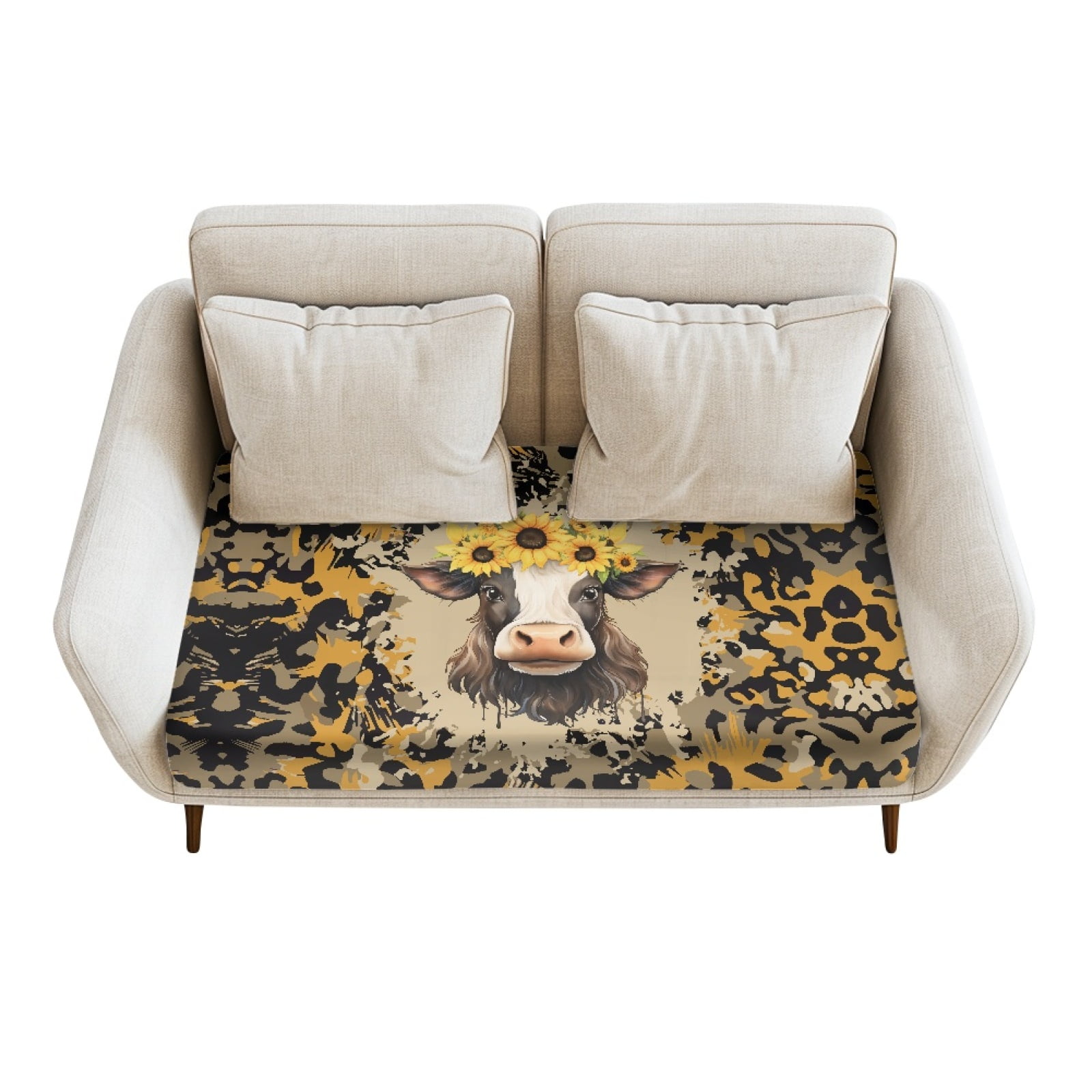 Renewold Cow Sunflower Leopard Print Brown Stretch Sofa Seat Cushion ...