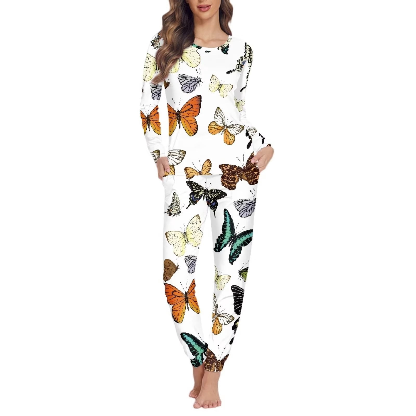 Renewold Cozy Pajamas Set for Women Various Butterflies Print ...