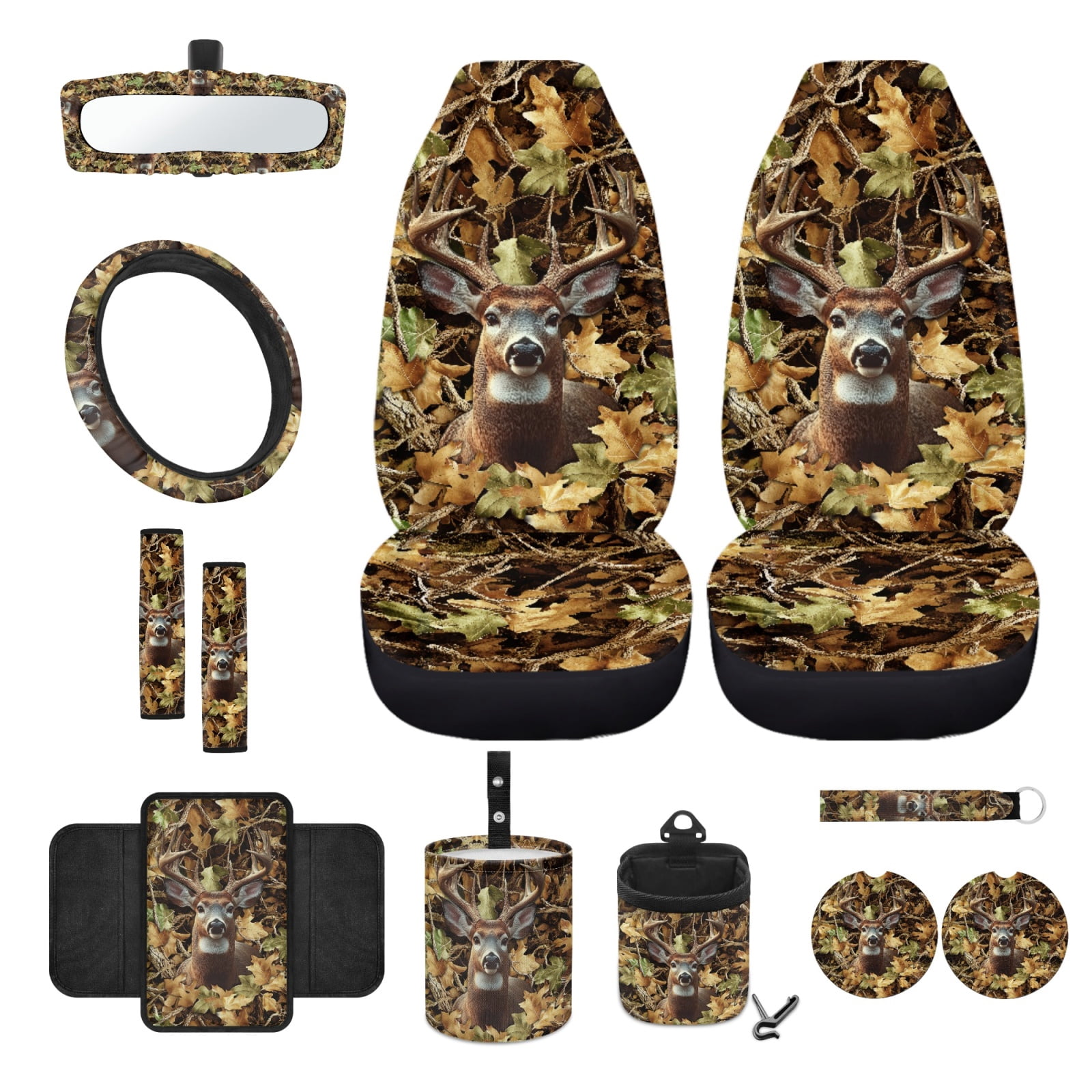 Renewold Deer Camo Hunting Forest 12 Pack Front Car Seat Cover Full Set ...