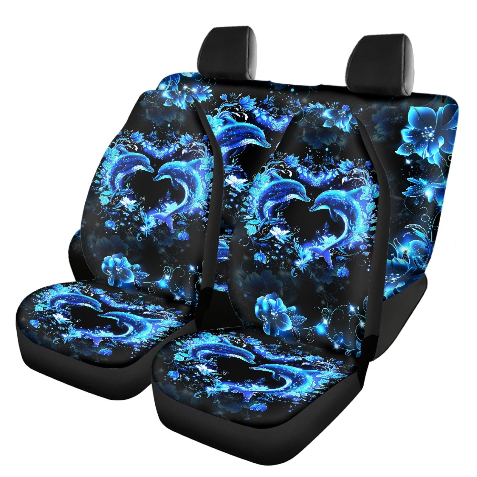 Renewold Dolphin Flower Blue Car Seat Cover Full Set for Women Men ...