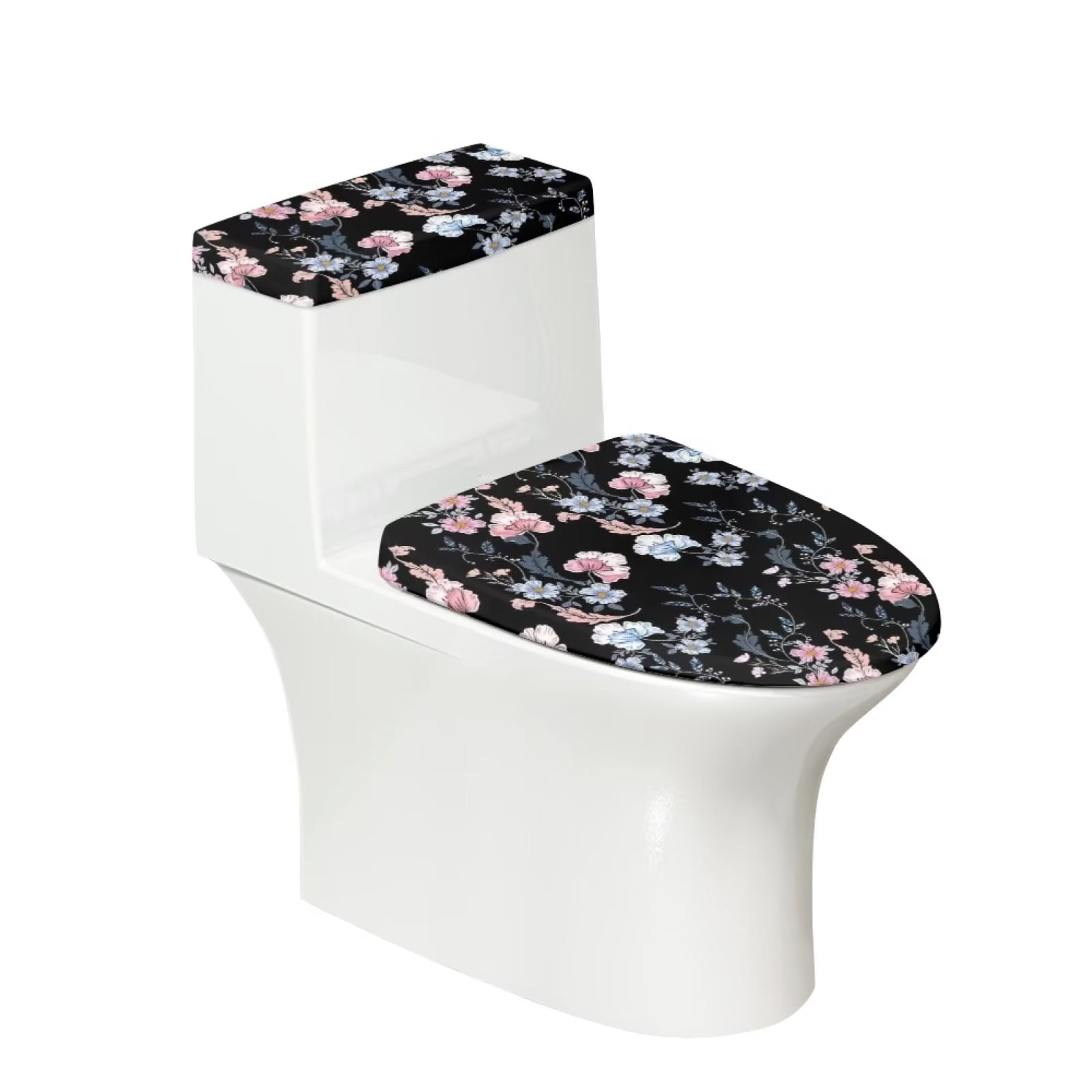 Renewold Easy to Clean Toilet Cover Decor Pink Blue Flowers 2 Pieces ...