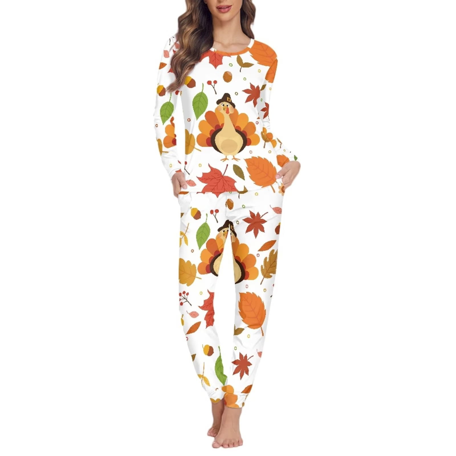 Renewold Elastic Fall Nightwear Set of 2 for Women Maple Leaves Turkey ...