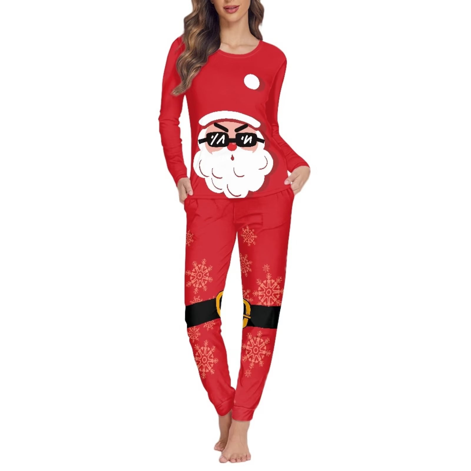 Renewold Fashion Adult Long Sleeve Pajamas Women Snug-Fit Crew Neck ...