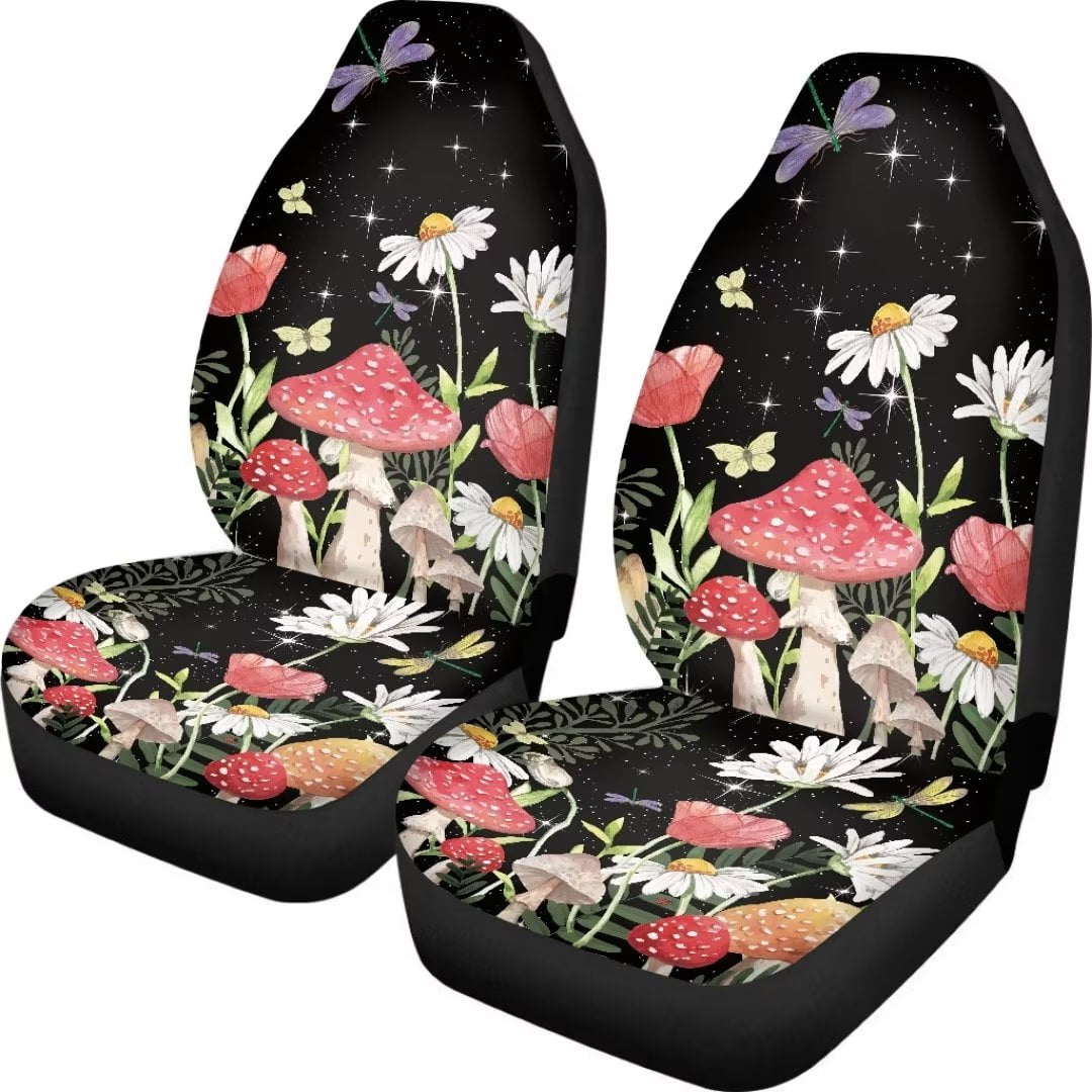 Renewold Full Set of 2 Car Seat Cover Mushroom Daisy Auto Interior ...