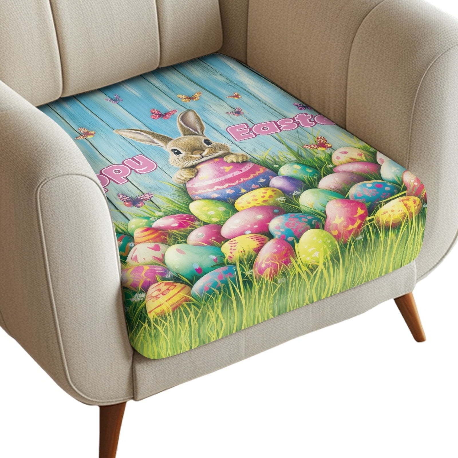 Renewold Happy Easter Bunny Eggs Wood Grain Couch Seat Cushion Cover ...