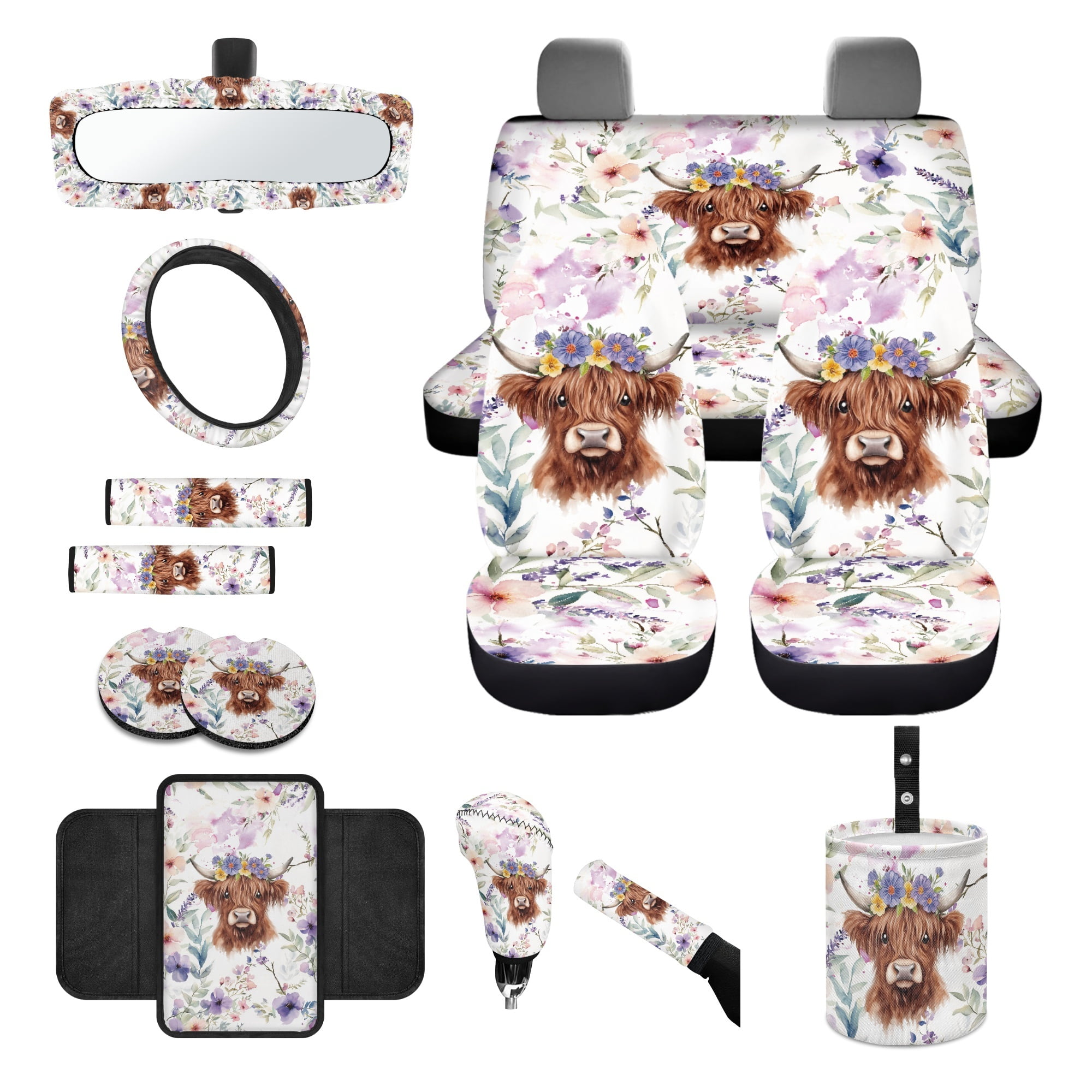 Renewold Highland Cow Flower Violet Car Seat Cover for Women, with ...