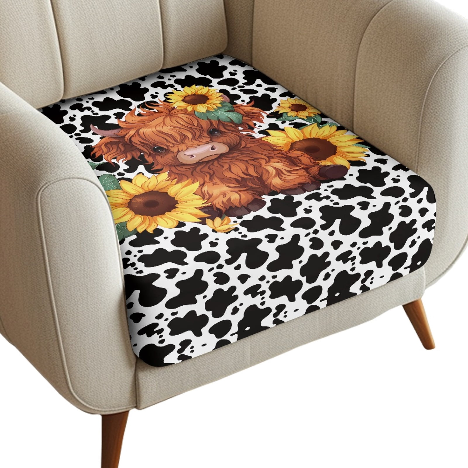 Renewold Highland Cow Sunflower Black Cow Print Couch Cushion Slipcover ...