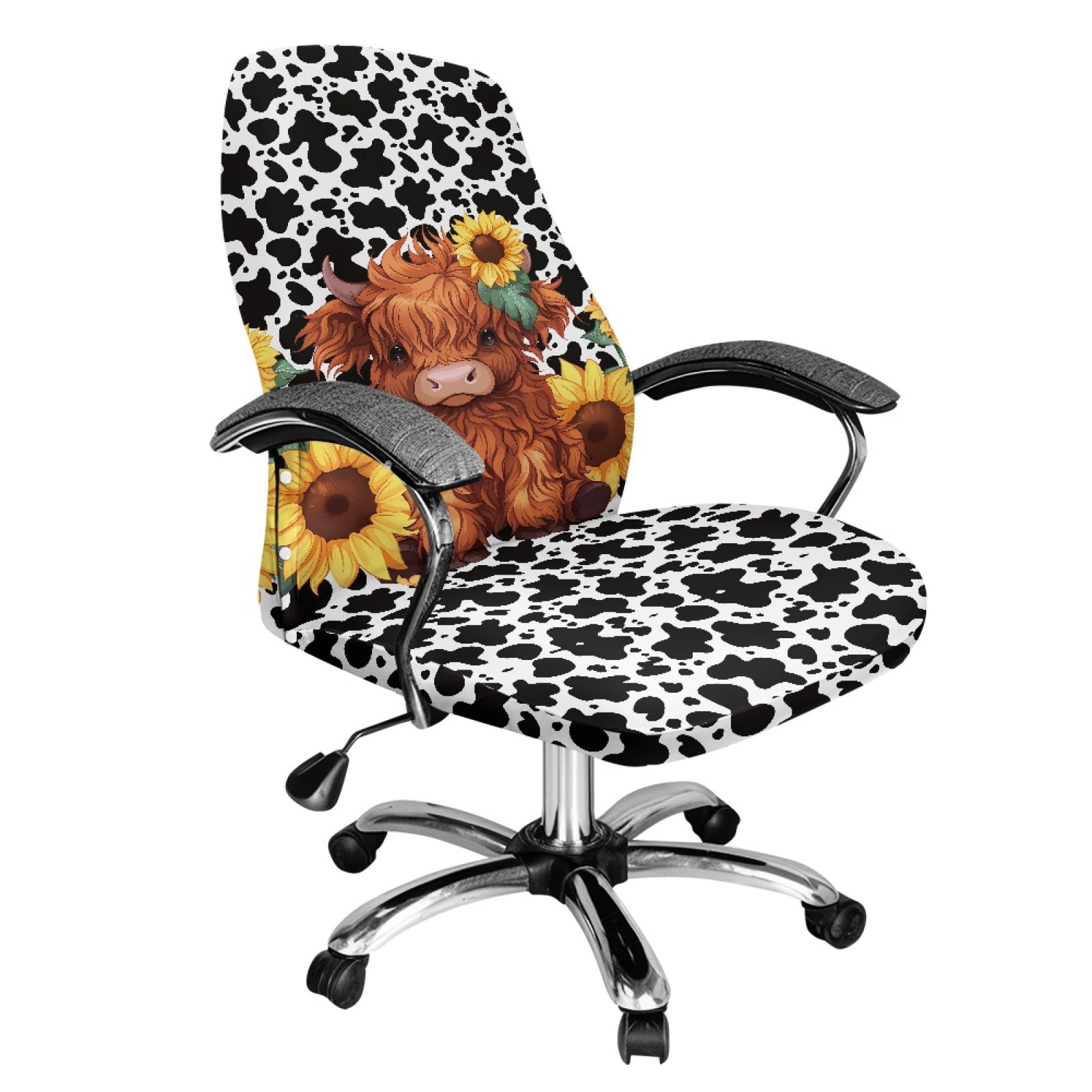 Renewold Highland Cow Sunflower Cow Print Office Chair Cover Rotating ...