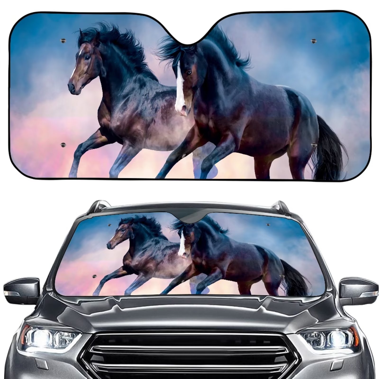 Renewold Horse Car Sun Shade Windshield UV Sun and Heat Reflector Anti ...
