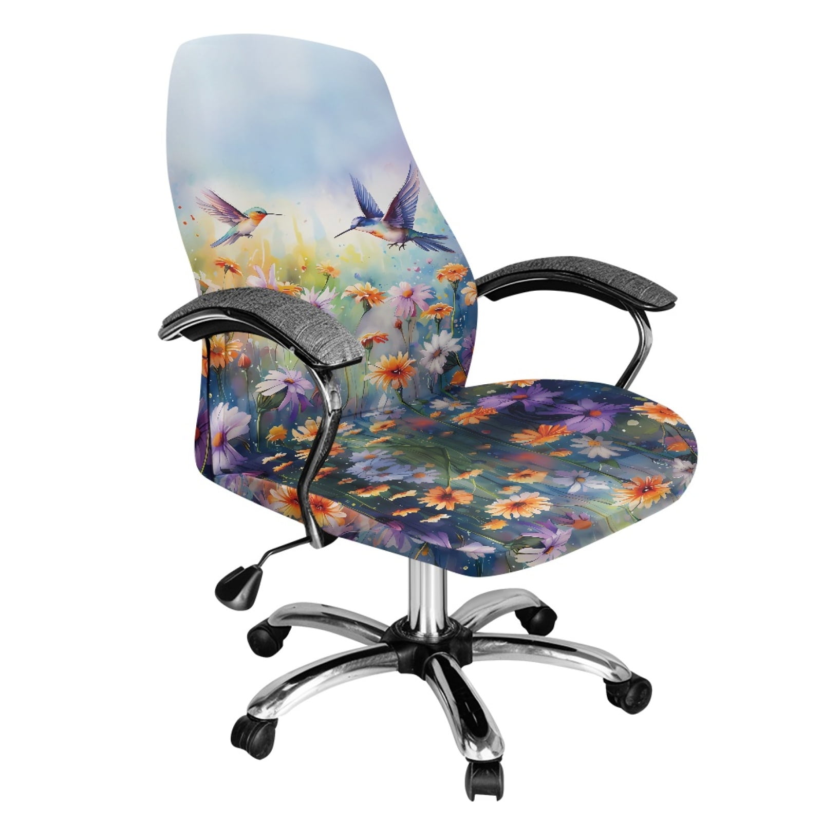Renewold Hummingbird Daisy Violet Office Chair Cover Soft Desk Chair ...