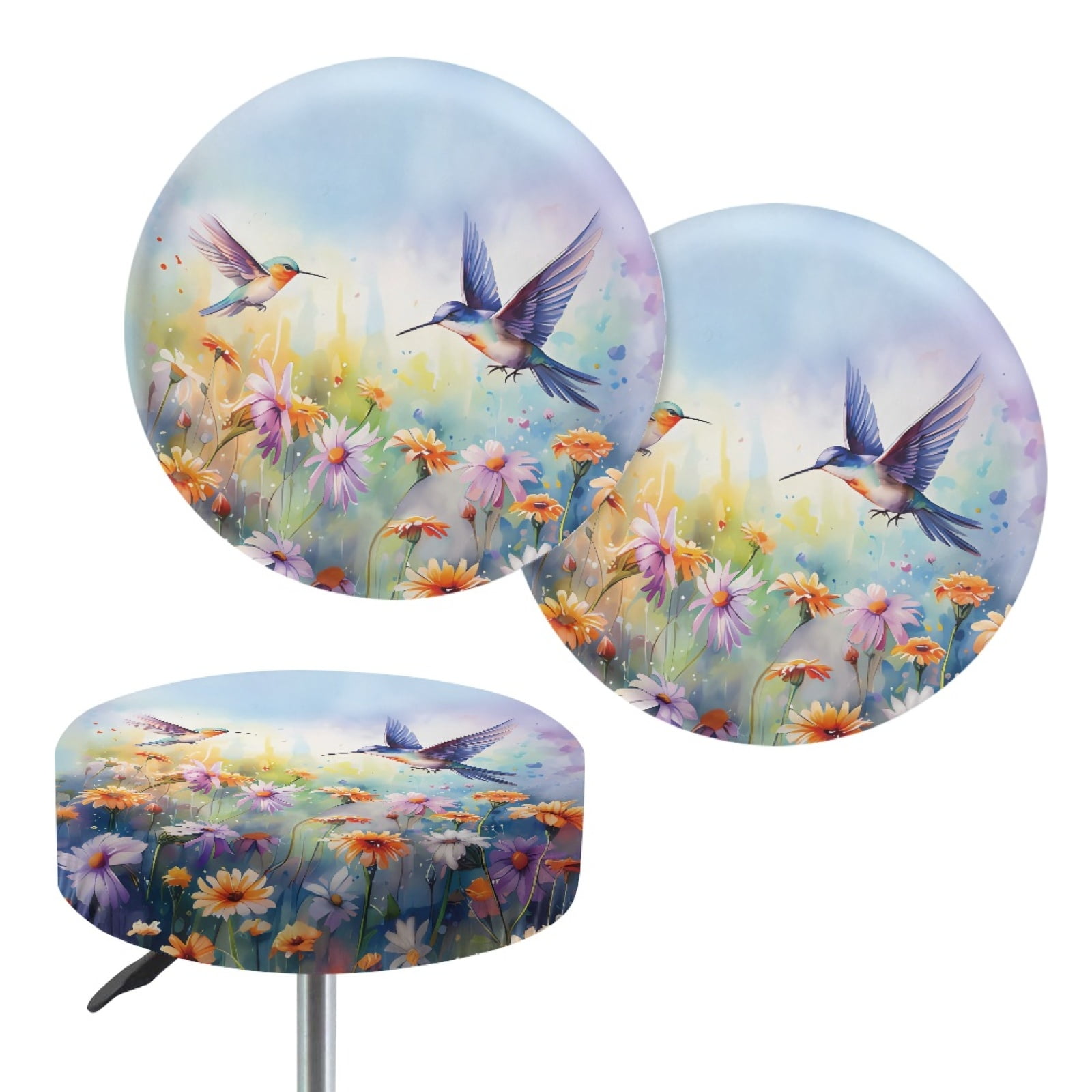 Renewold Hummingbird Daisy Violet Stool Covers Round Super Breathable ...