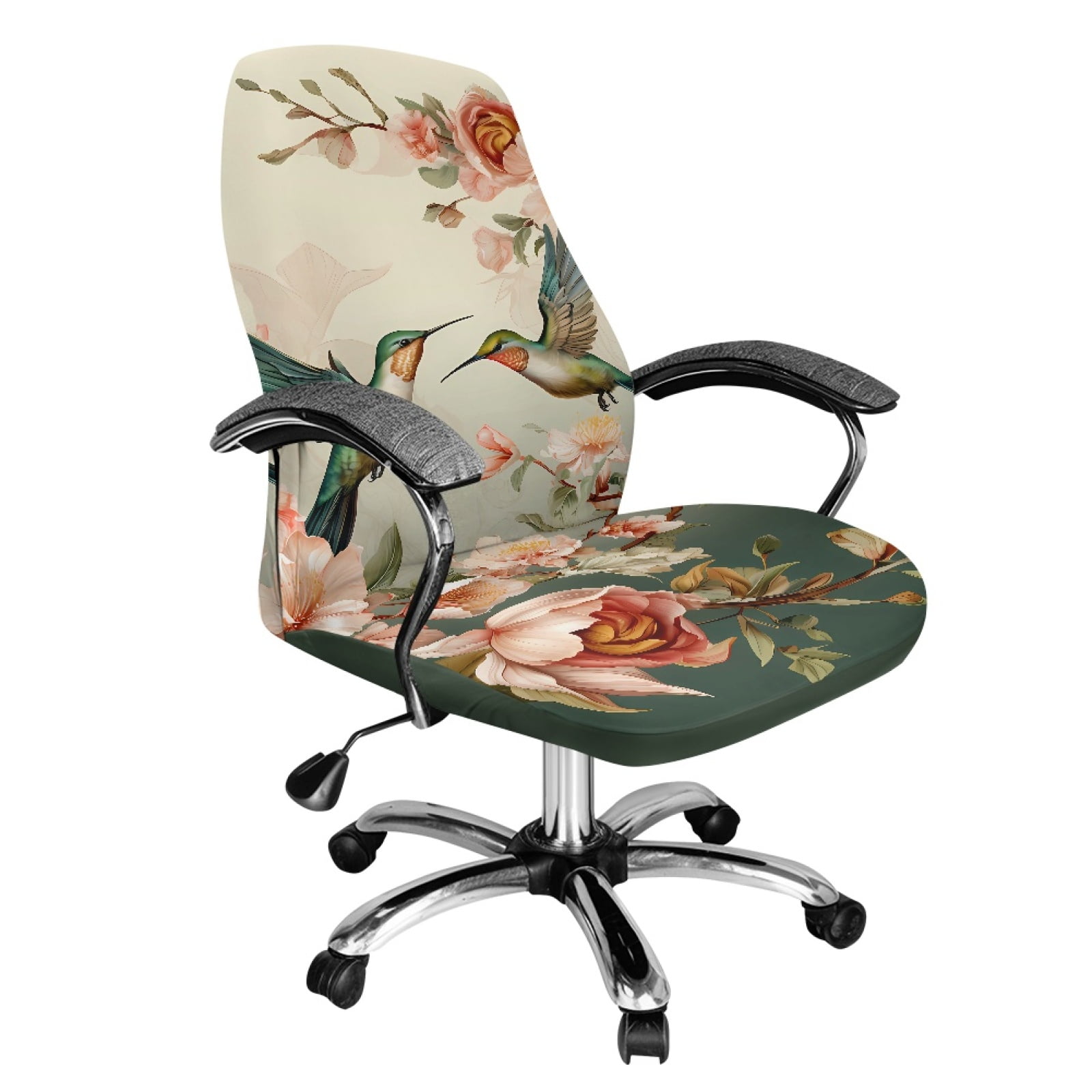 Renewold Hummingbird Flower Beige Office Chair Cover Universal Stretch ...