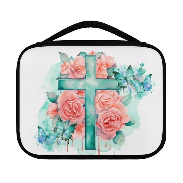 Renewold Large Bible Covers for Women Cross Bible Bags for Girls Butterfly Rose Bible Carrier ...