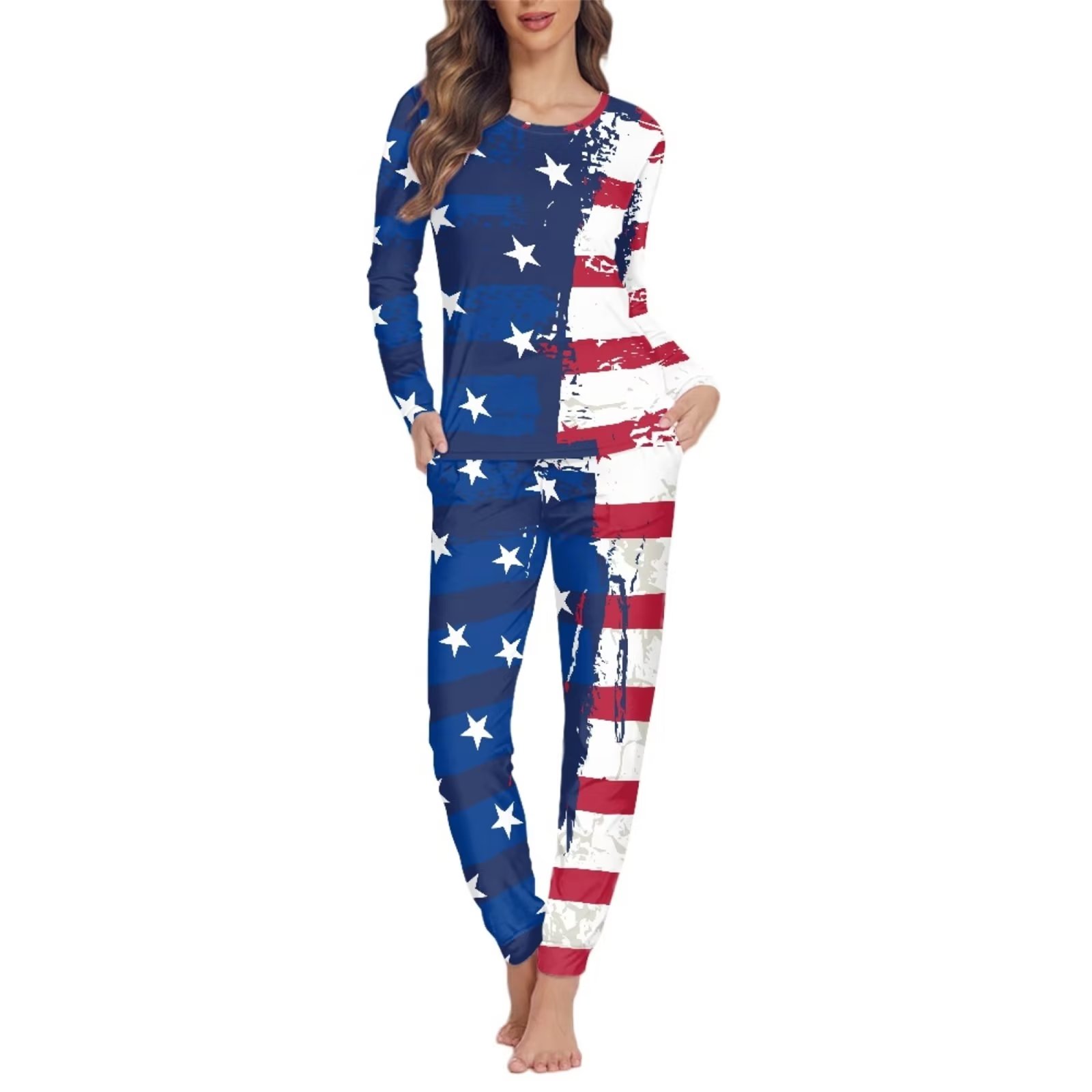 Renewold Lightweight Women Pajama Set of 2 American Flag Long Sleeve ...
