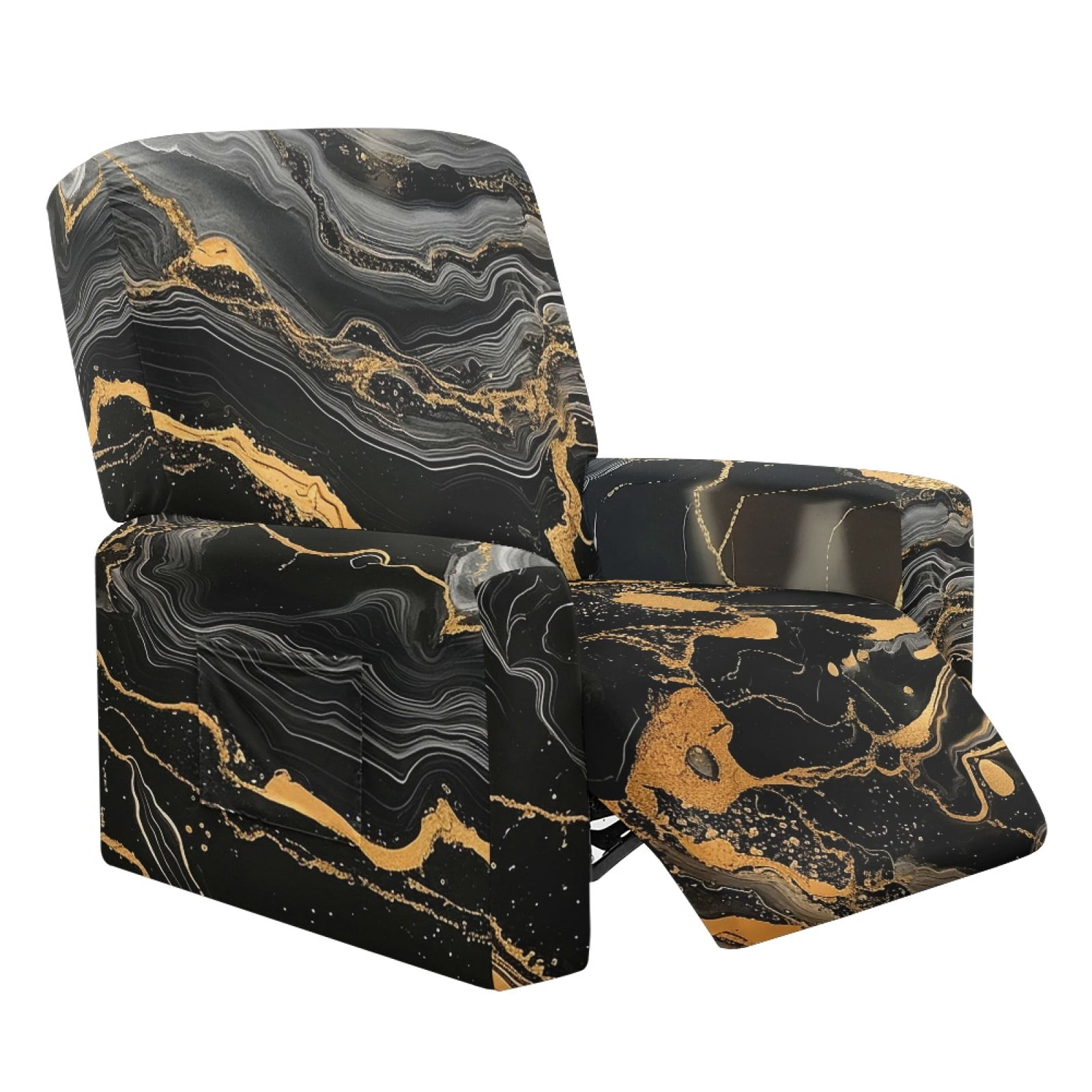 Renewold Marble Black Yellow Stretch Recliner Cover Universal 4 Pieces ...