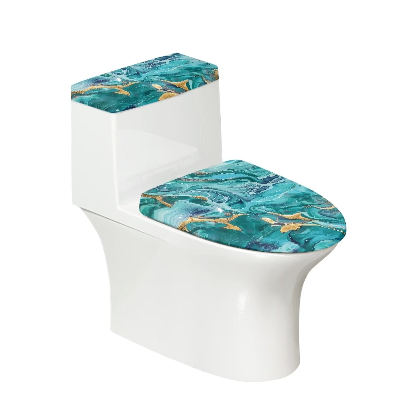 Renewold Marble Stripes Toilet Cover Set Protector Blue Toilet Tanks ...