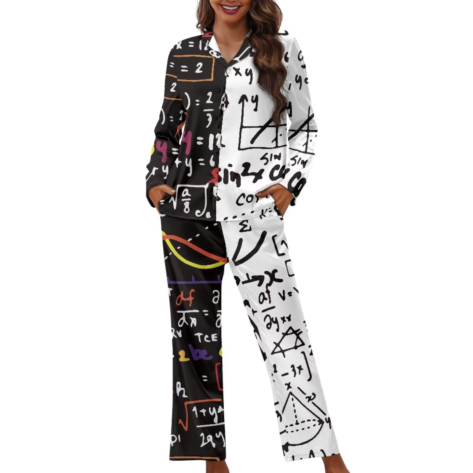 Renewold Math Theme Front Button Pajamas for Women Relaxed Comfort ...