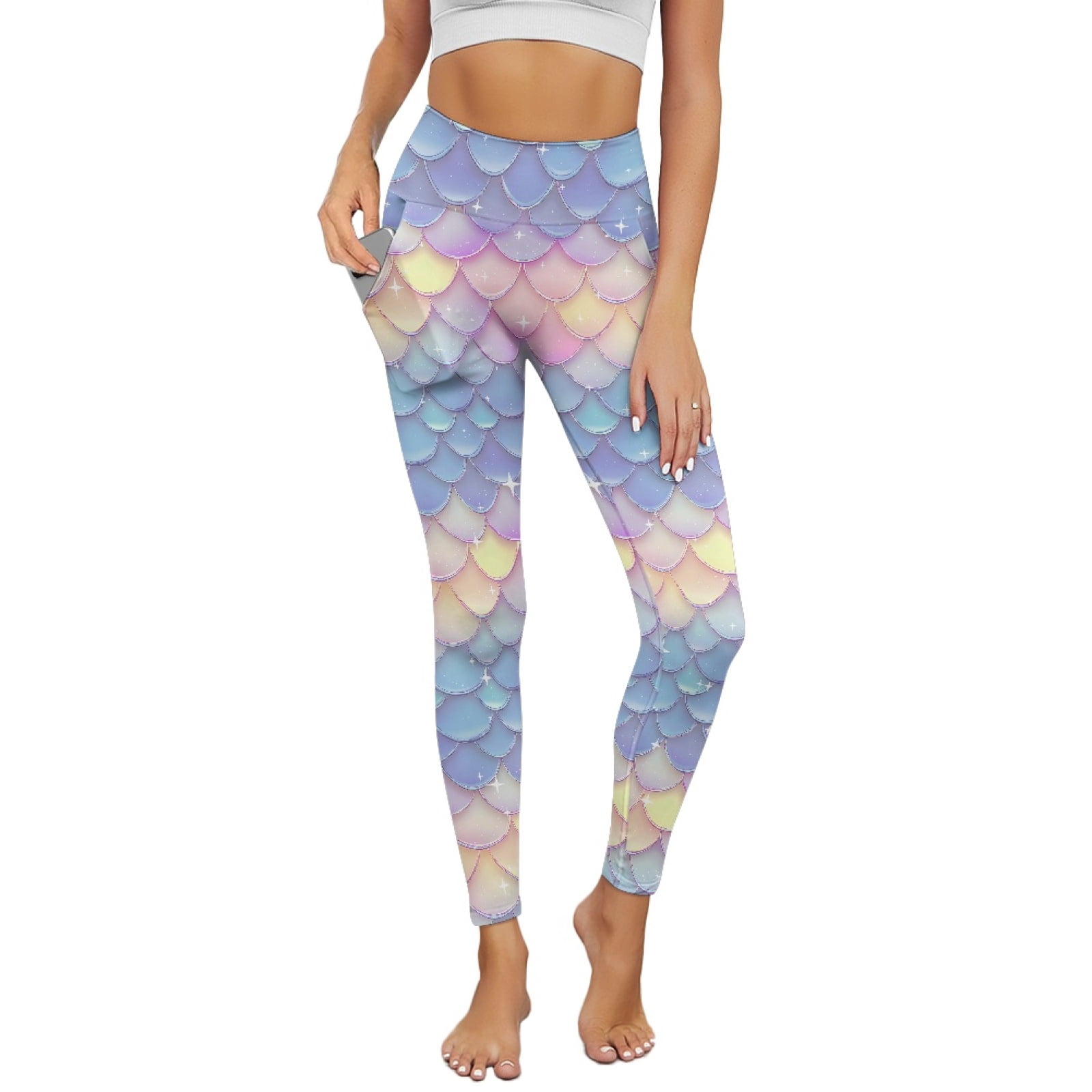 Renewold Mermaid Scales Pocket Yoga Pants for Women Active Yoga Pants ...