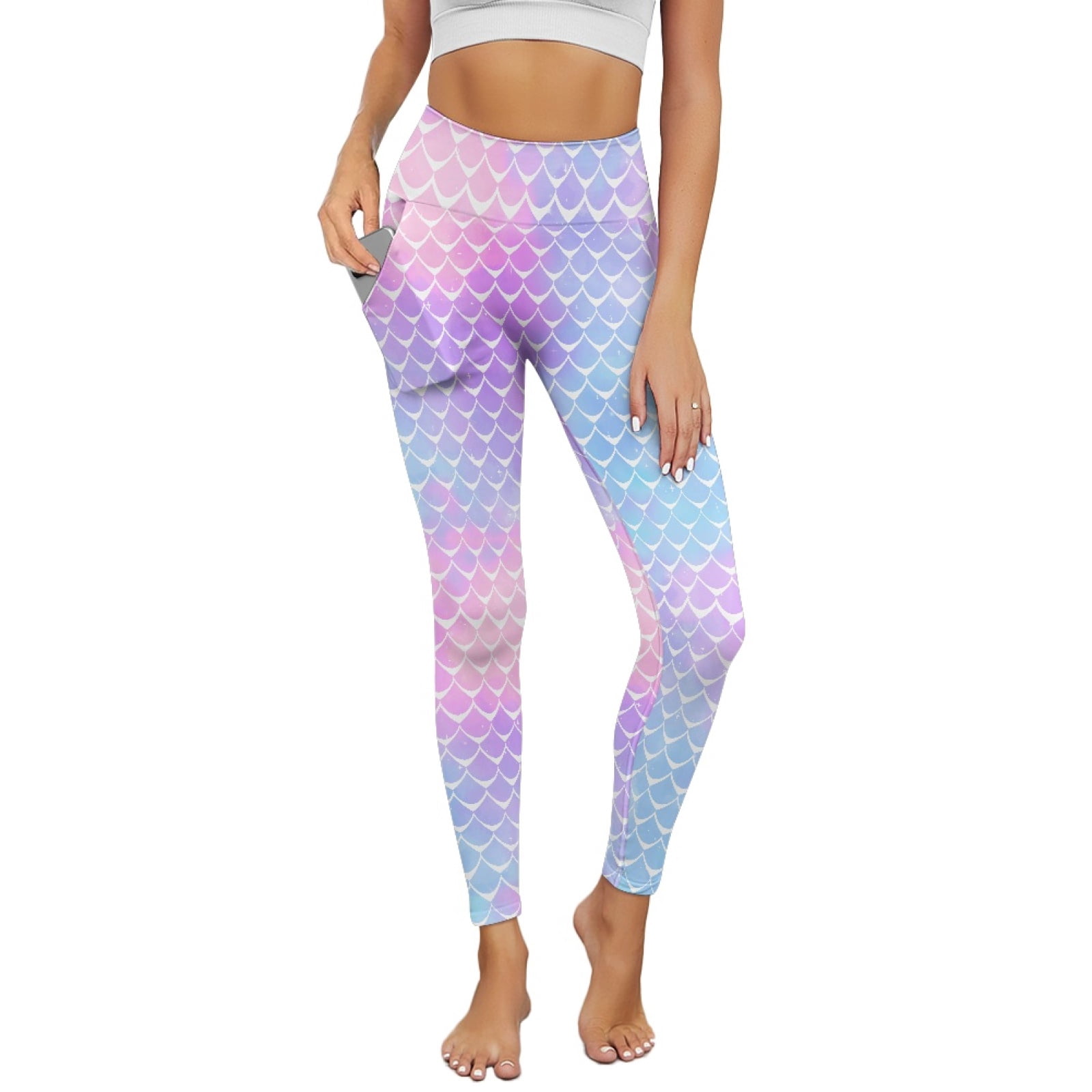 Renewold Mermaid Scales Womens Yoga Leggings with Pockets Workout ...