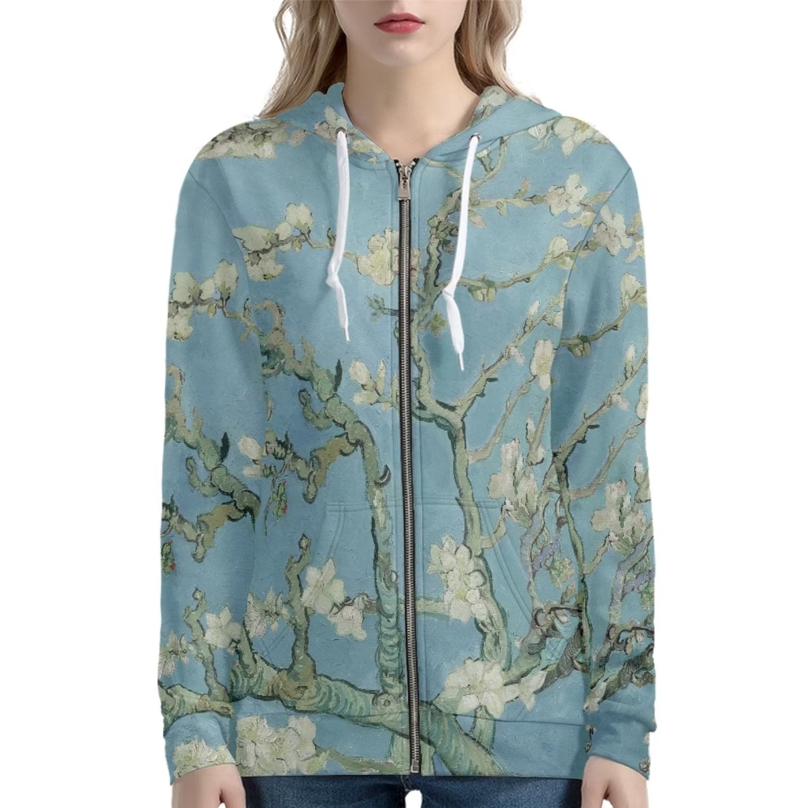 Renewold Novelty Graphic Hoodie Full Zip Sweatshirt for Women Van Gogh ...