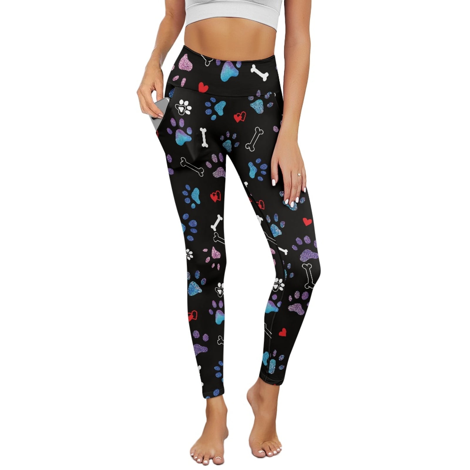 Renewold Paw Bone Love Black Pockets Yoga Leggings for Women Athletic ...