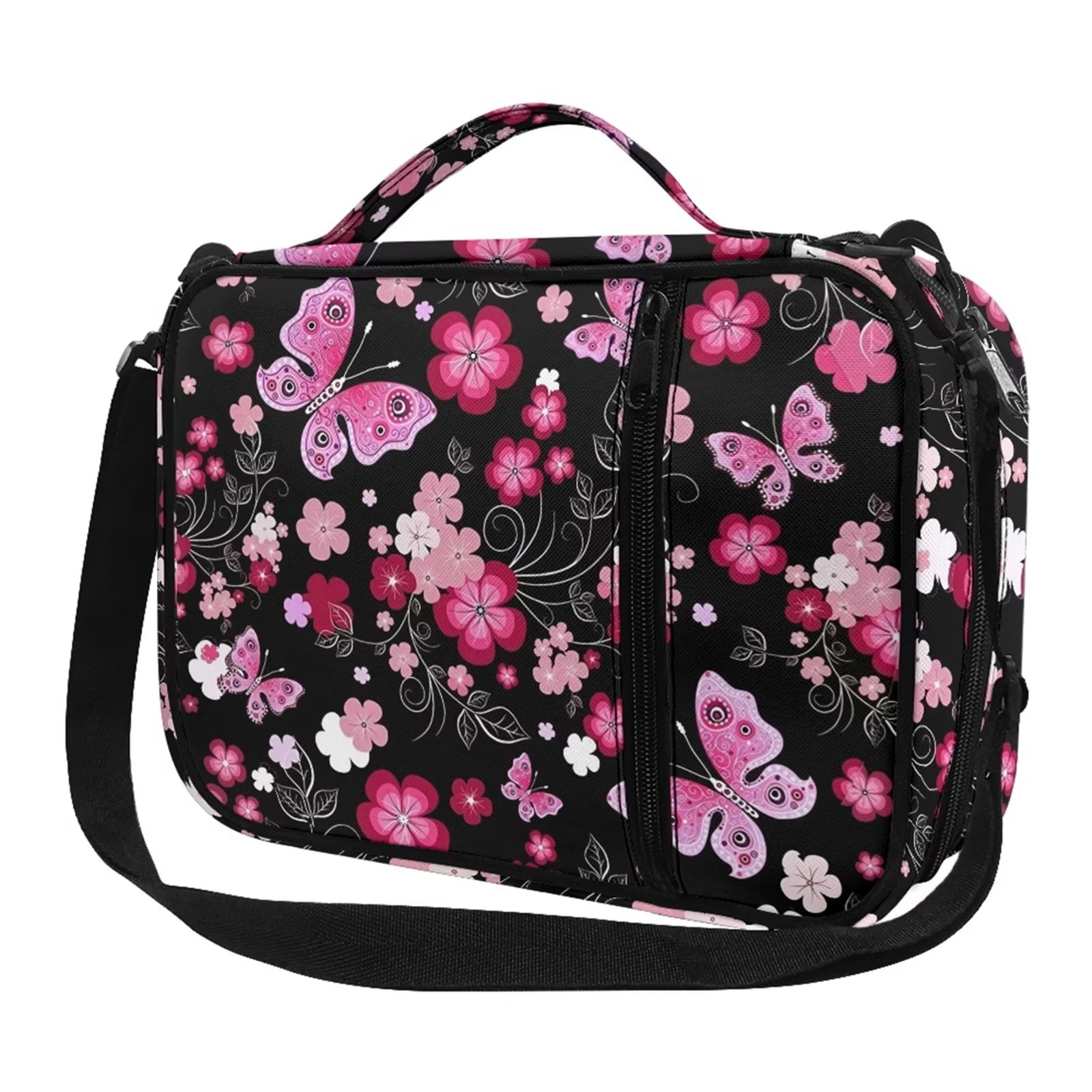 Renewold Pink Large Bible Bag with Shoulder Strap for Girls Butterfly Floral Protective Bible ...