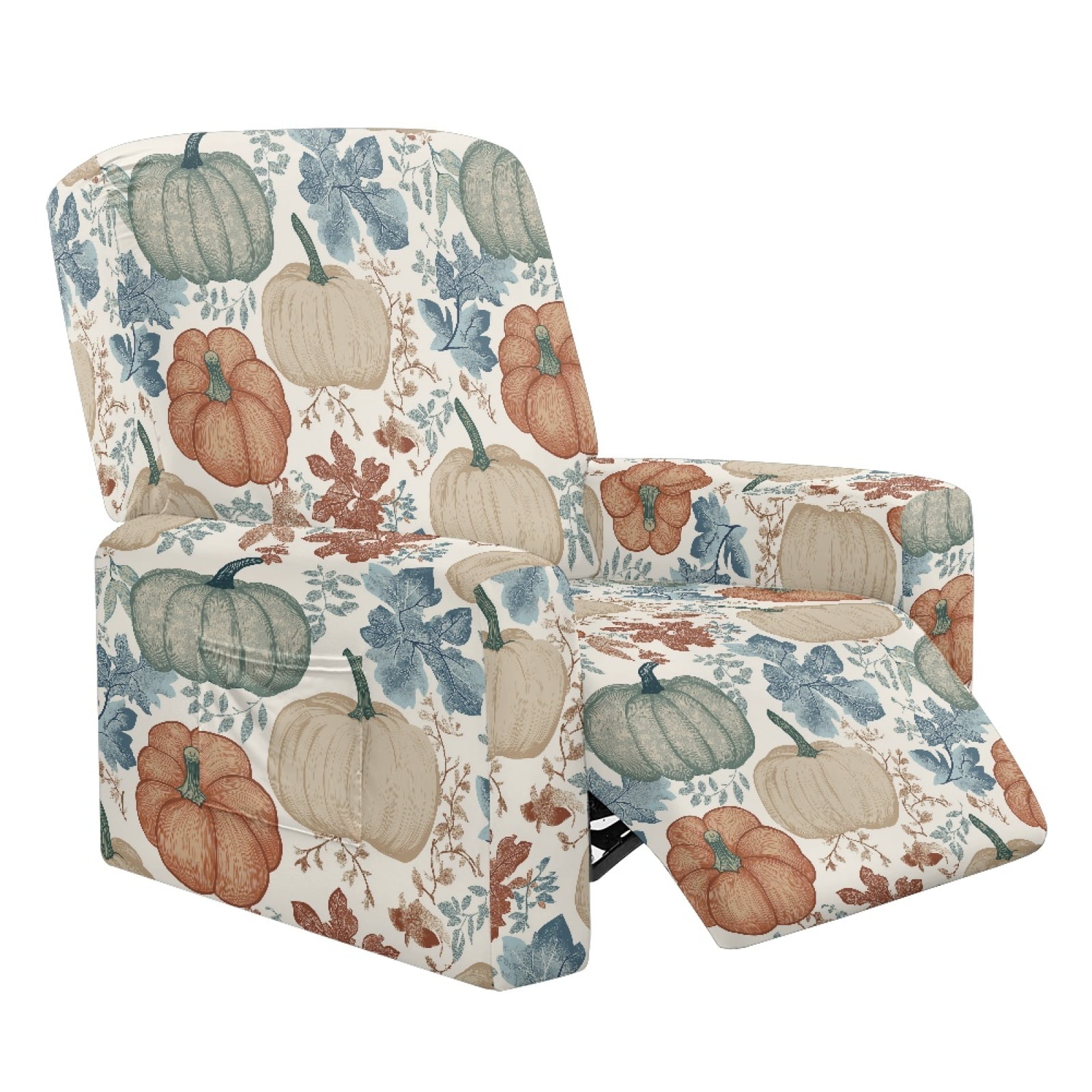 Renewold Pumpkin Floral Retro Stretch Recliner Couch Cover Comfy ...