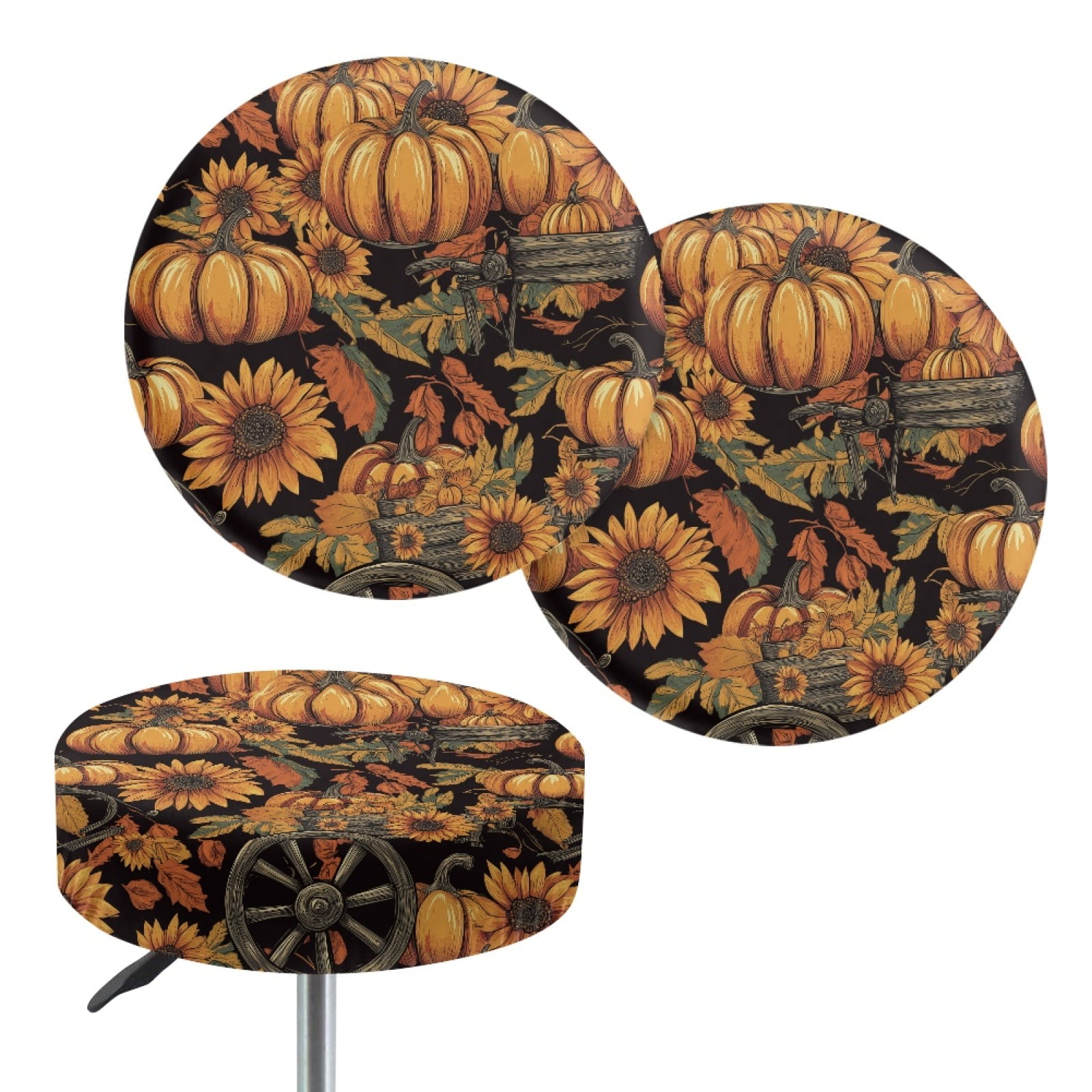 Renewold Pumpkin Sunflower Bar Stool Covers Round, 2 Pack Stretch ...
