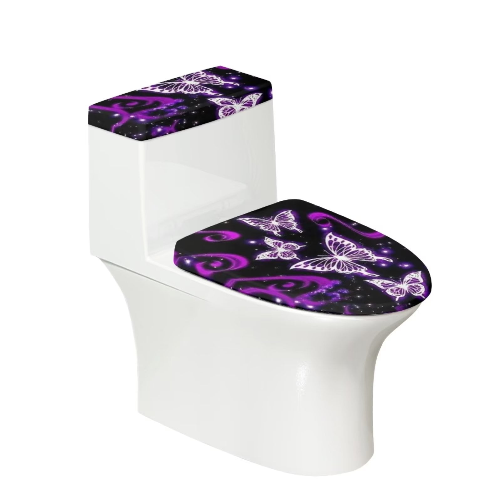 Renewold Purple Glitter Butterfly Toilet Cover Sets for Bathroom Soft ...