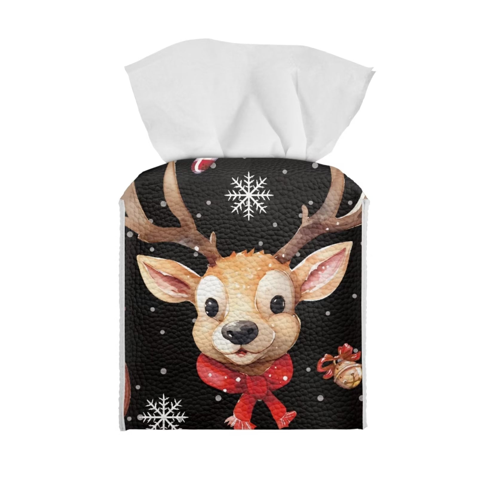 Renewold Reindeer Snowflake PU Leather Square Facial Tissue Box for ...