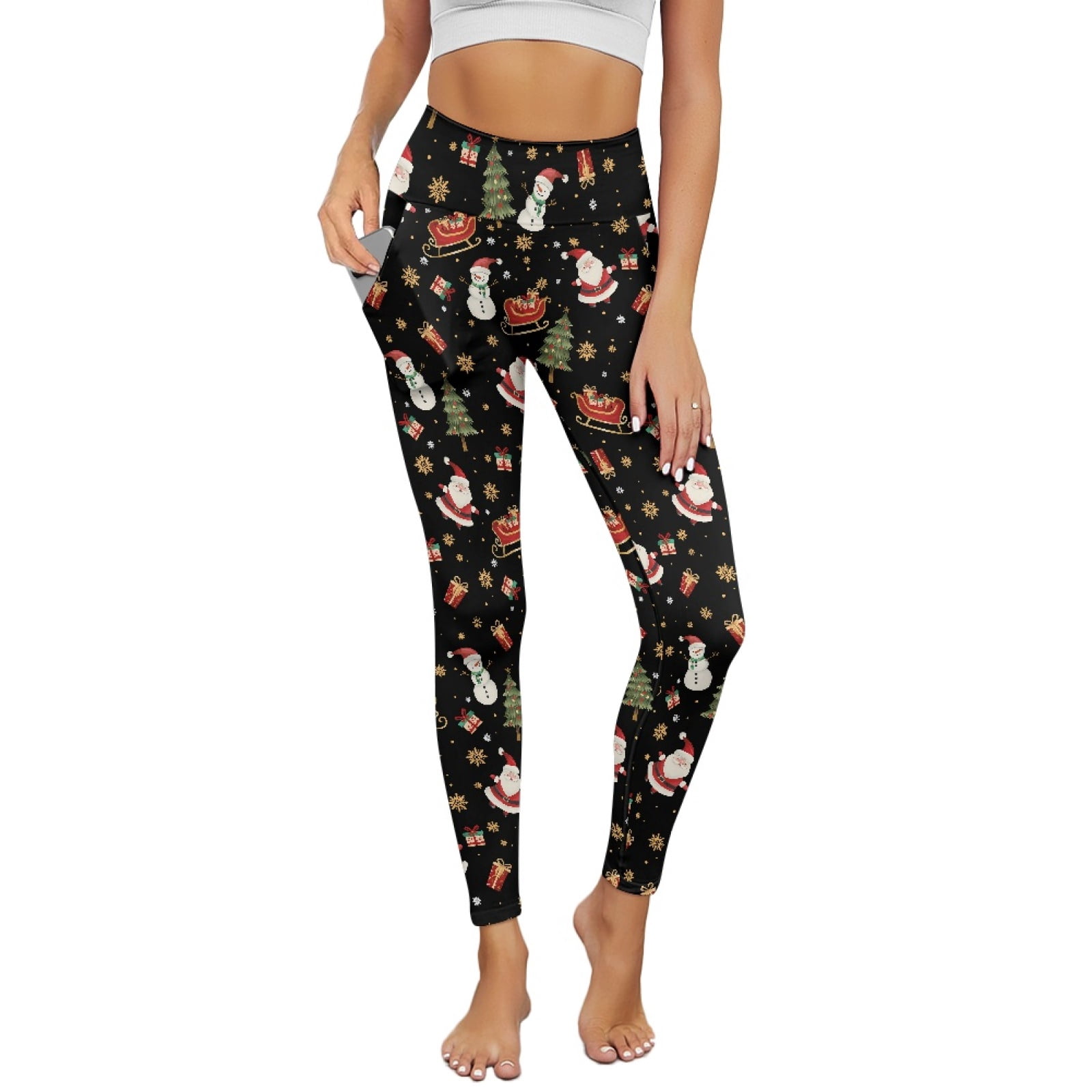 Renewold Santa Claus Snowman Sled Leggings for Women with Pockets ...