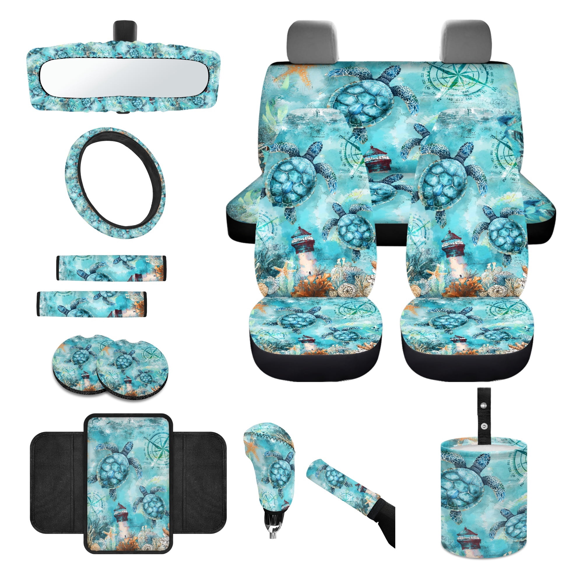 Renewold Sea Turtle Compass Car Seat Covers Full Set, with Steering ...