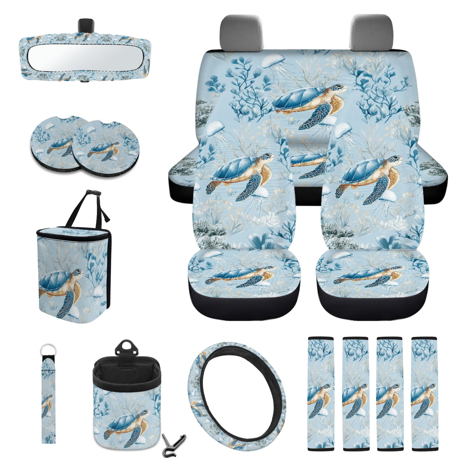 Renewold Sea Turtle Coral Blue 15 PCS Car Seat Covers Set for Men Women ...