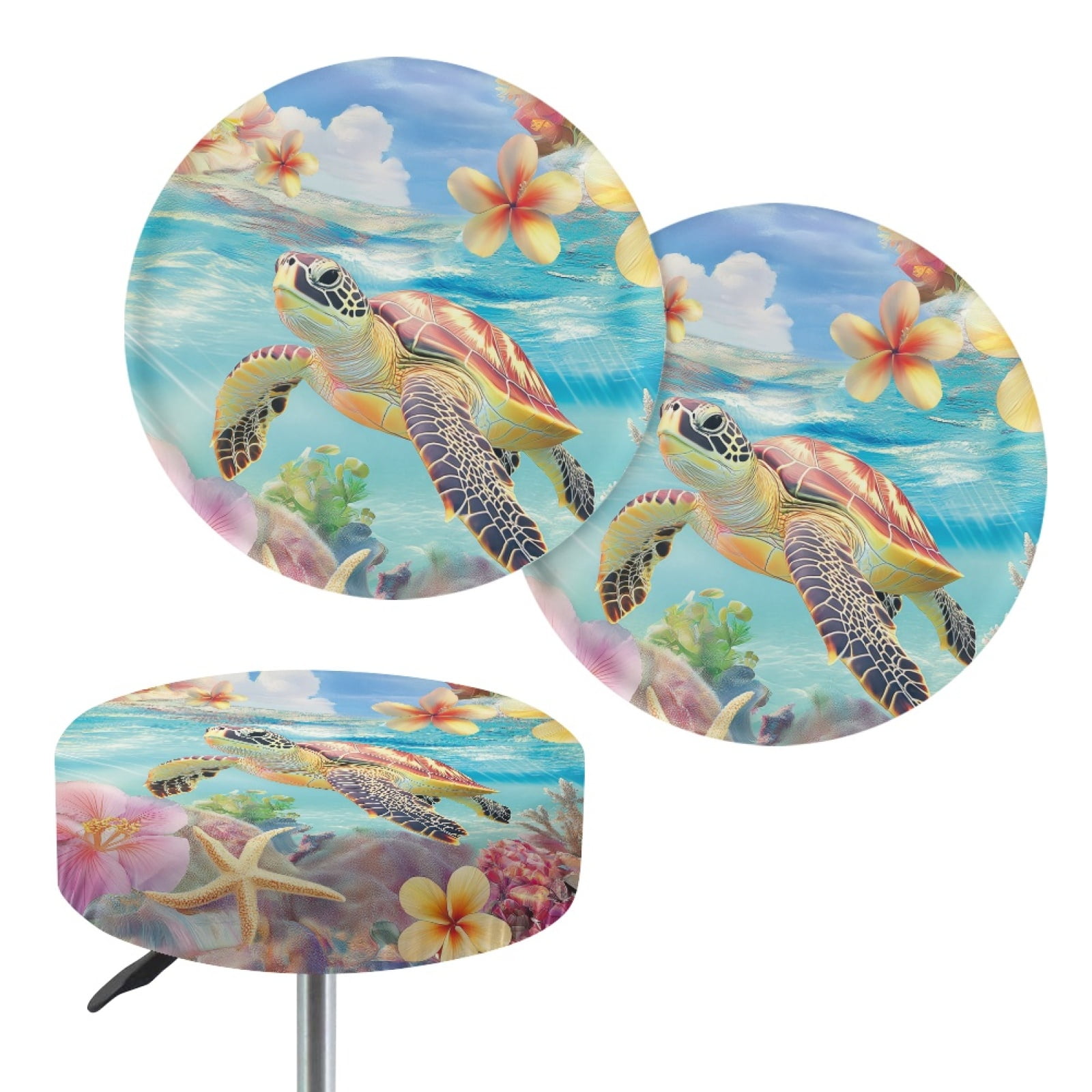 Renewold Sea Turtle Plumeria Starfish Bar Stool Covers Breathable Soft ...