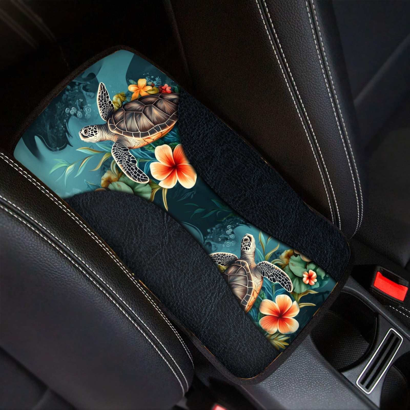 Renewold Sea Turtle Plumeria Teal Auto Center Console Pad Cover ...
