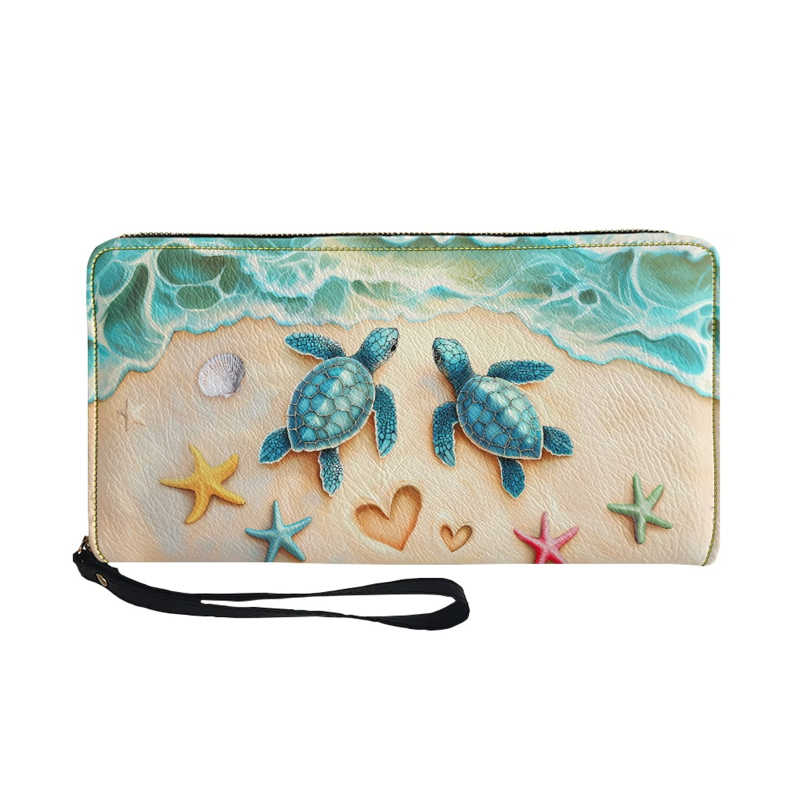Renewold Sea Turtle Starfish Beach Women Wallet Purse with Wrist Strap ...