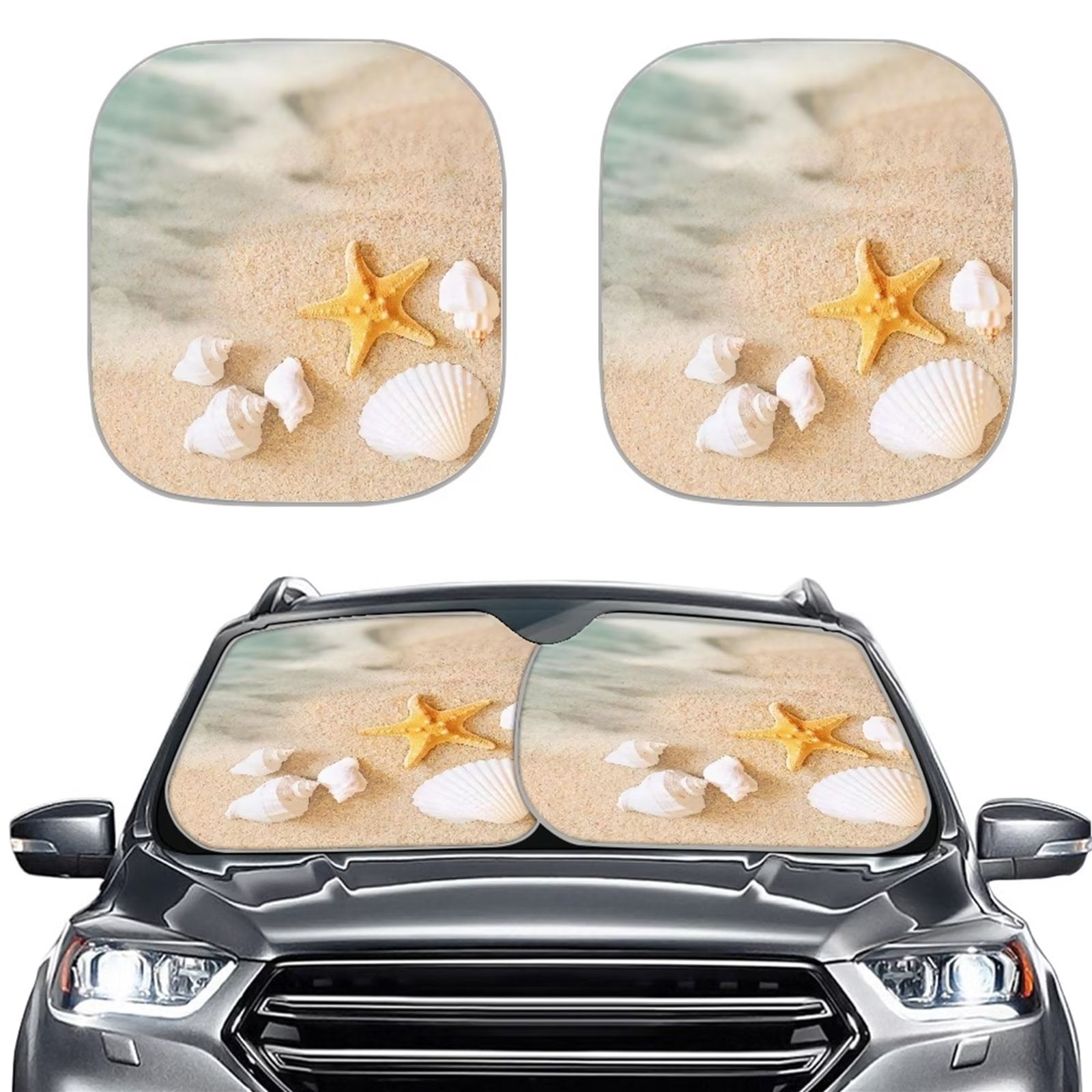 Renewold Shell Starfish Beach 2 Pieces Car Sunshade Blocks Max UV Rays ...