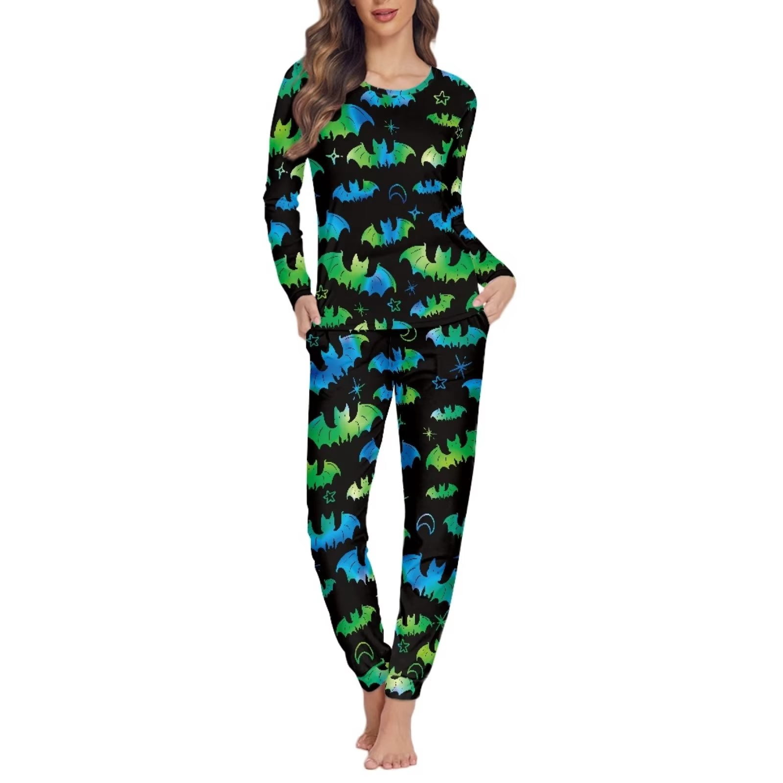 Renewold Size XS Women Pajama Green Blue Bats Scoop Neck Shirt and ...