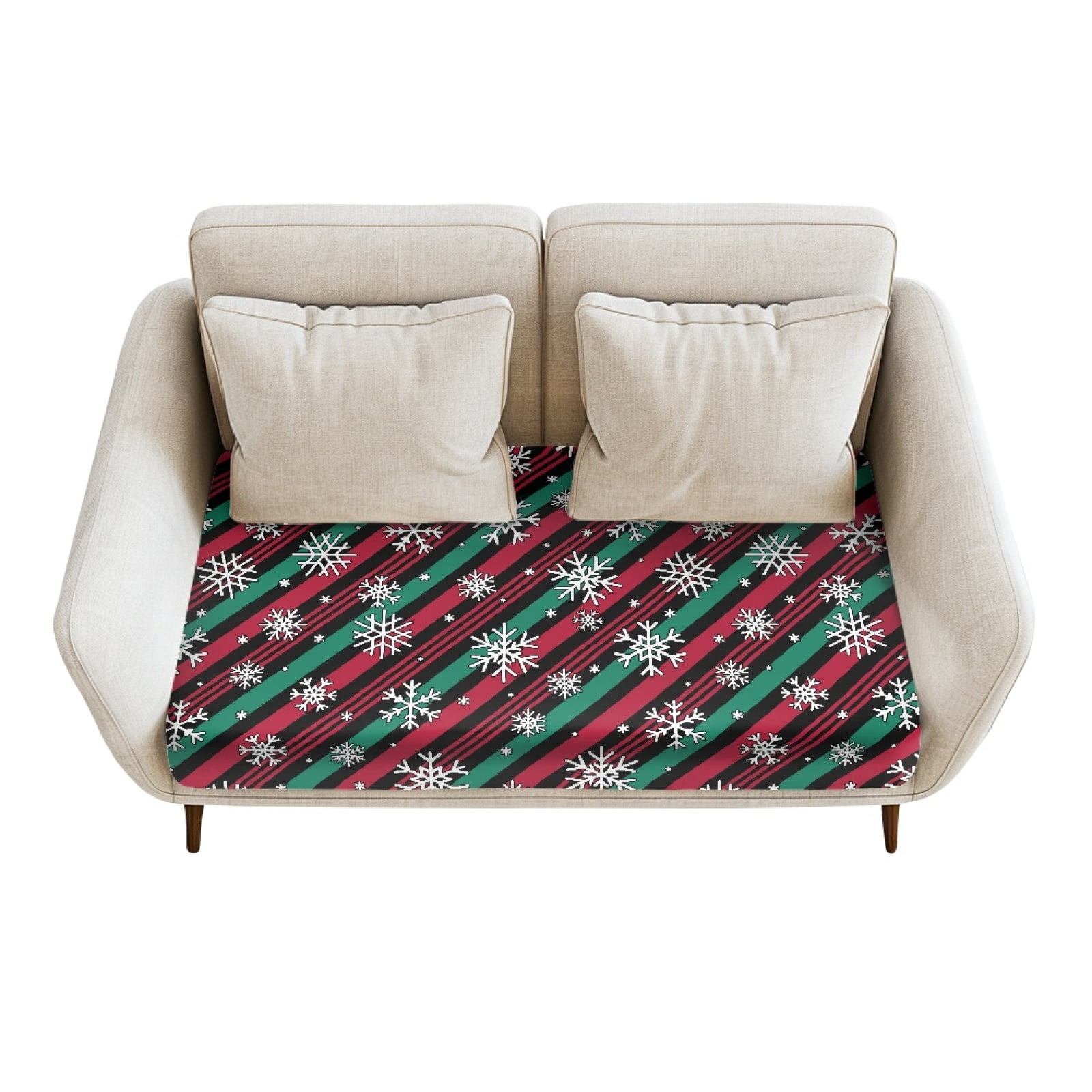 Renewold Snowflakes Red Green Stripes Couch Seat Cushion Slipcover ...