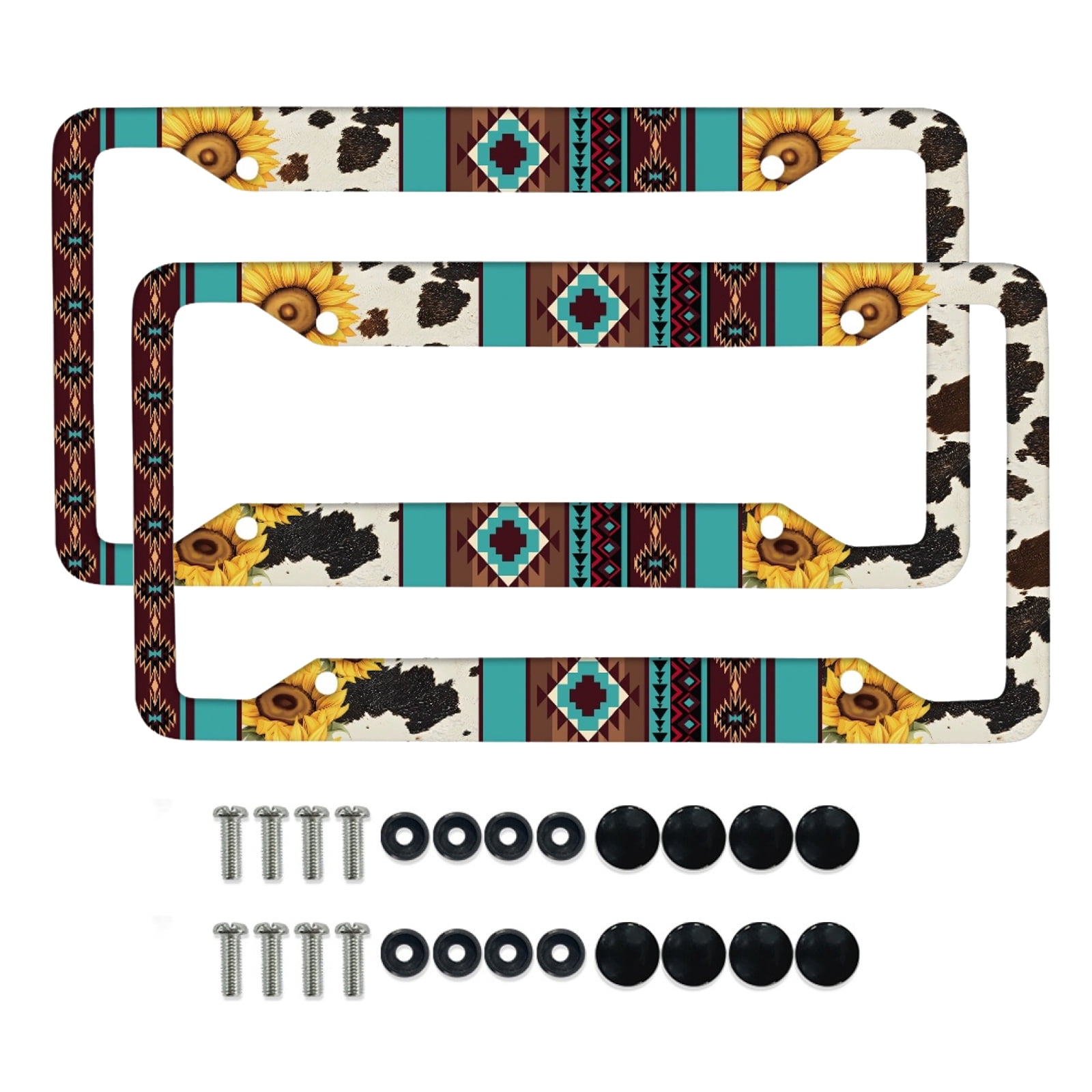 Renewold Southwest American Tribal Sunflower Cow Print Car License ...