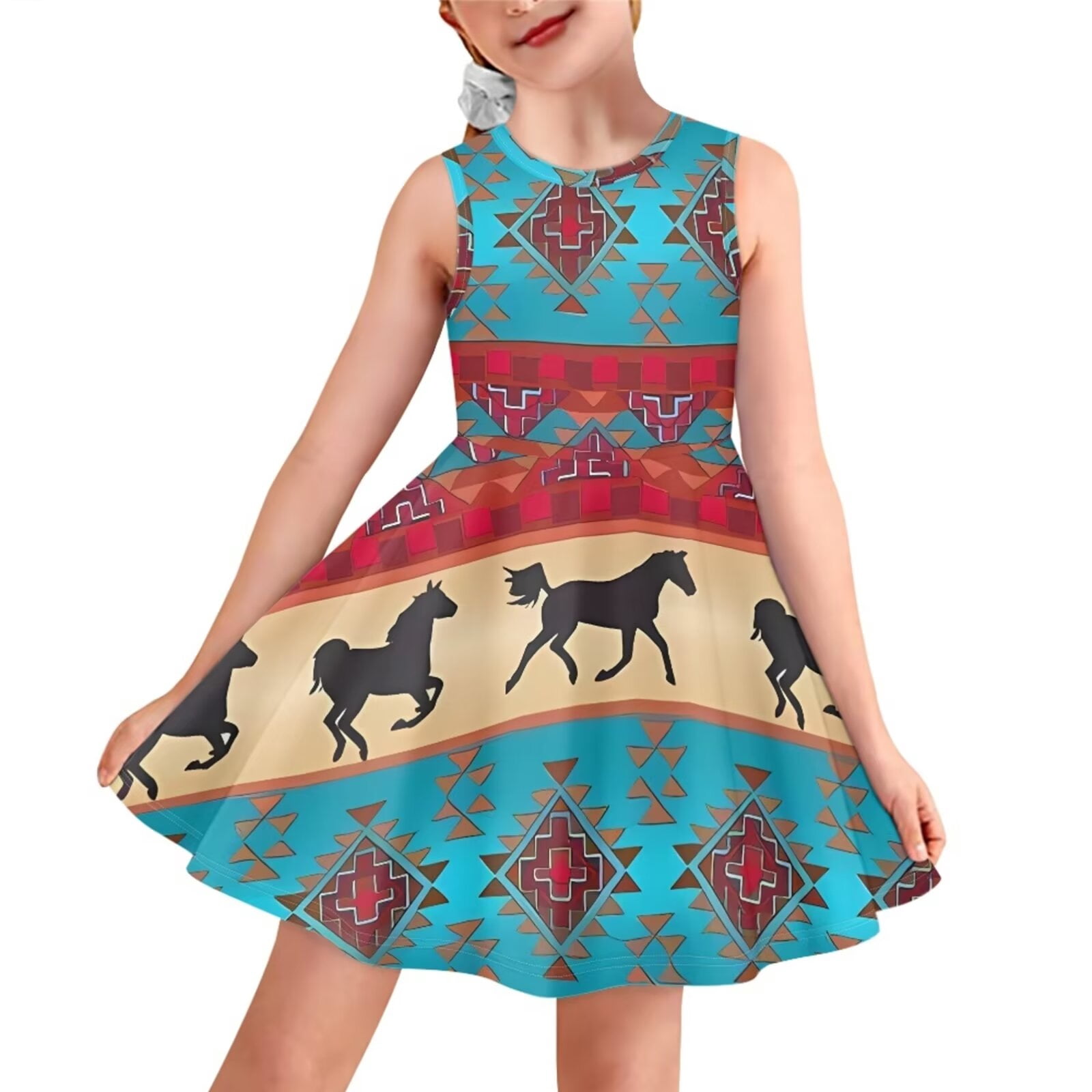 Renewold Southwest Aztec Horse Tank Sundress Soft Round Neck Skater ...