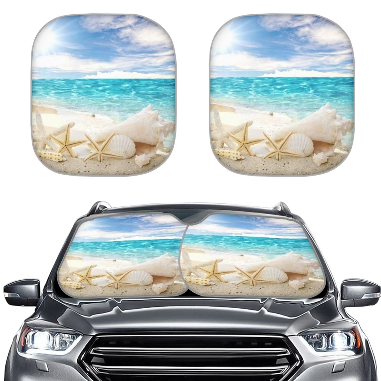 Renewold Starfish Shells Seaside Foldable Car Sun Shade 2pcs Car ...