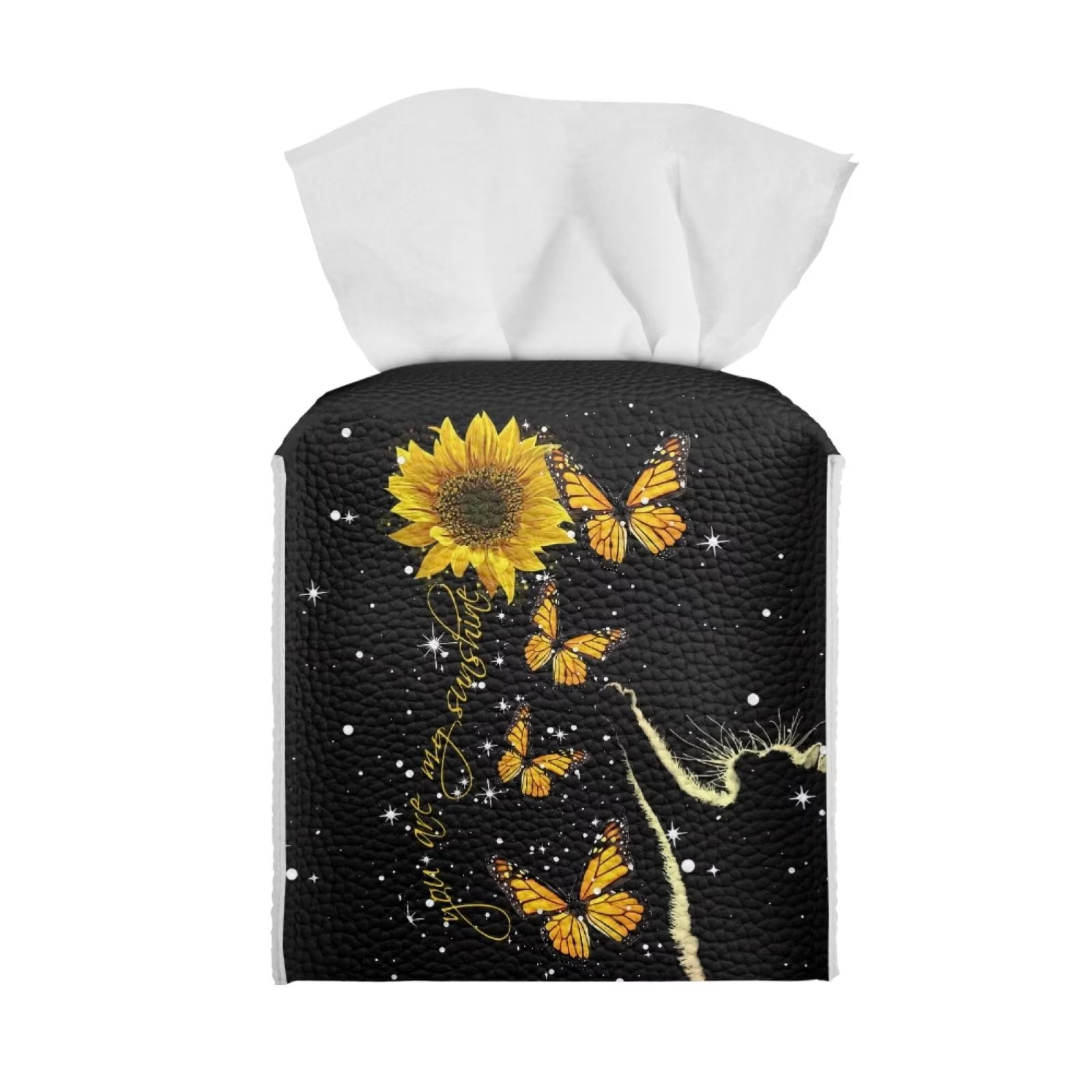 Renewold Sunflower Butterfly Tissue Box Cover for Home Office Modern PU ...