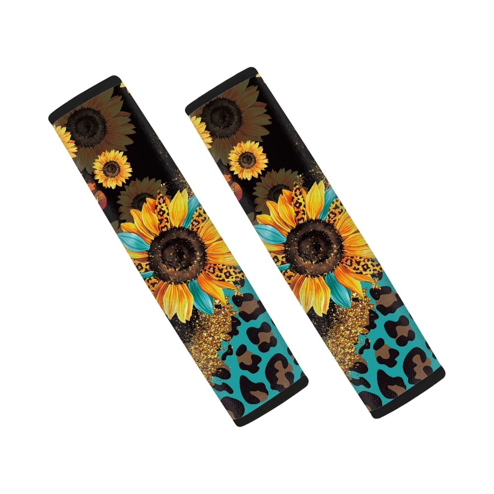 Renewold Sunflower Leopard Print Blue Car Seat Belt Pads Soft Comfort ...