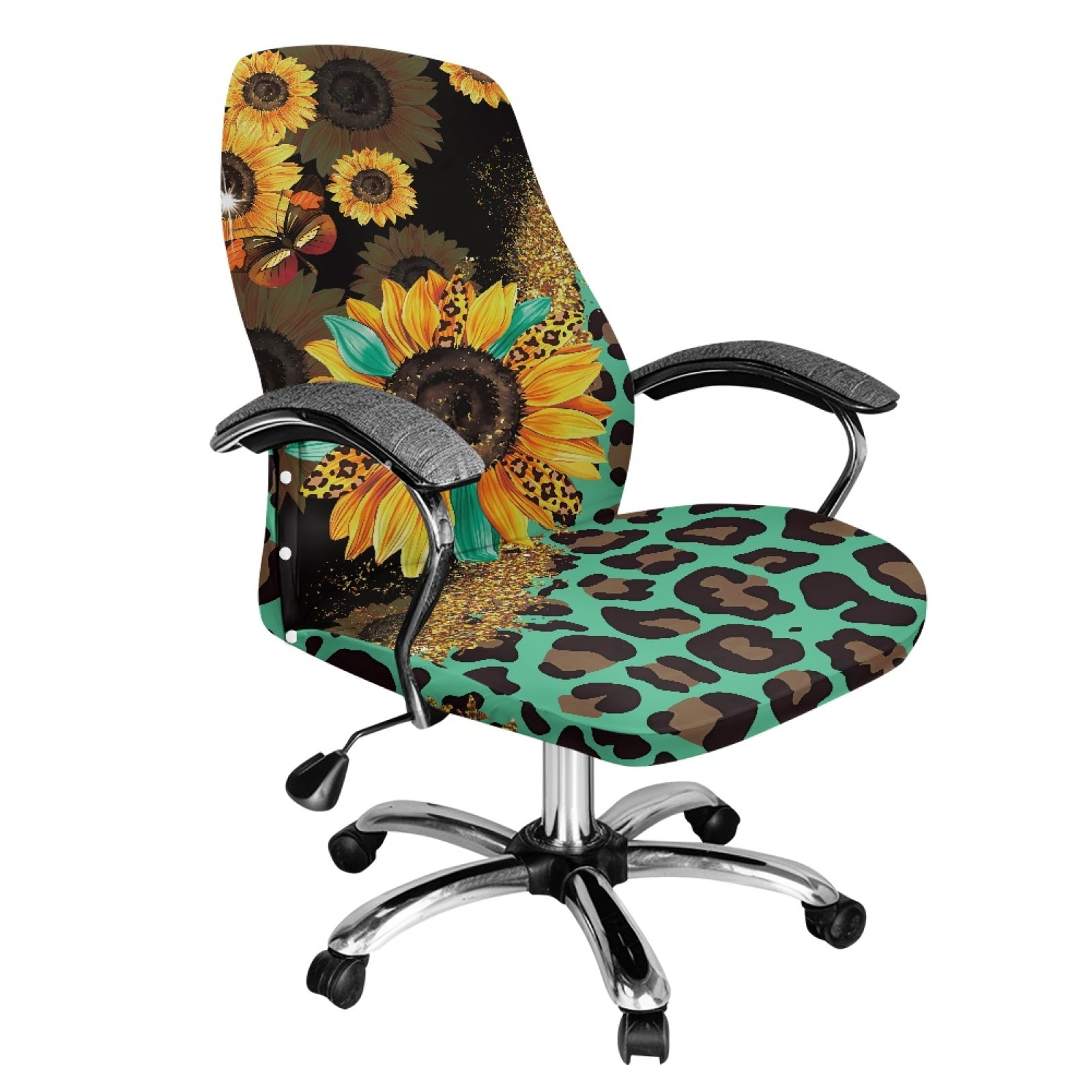Renewold Sunflower Leopard Print Green Stretch Office Chair Cover for ...