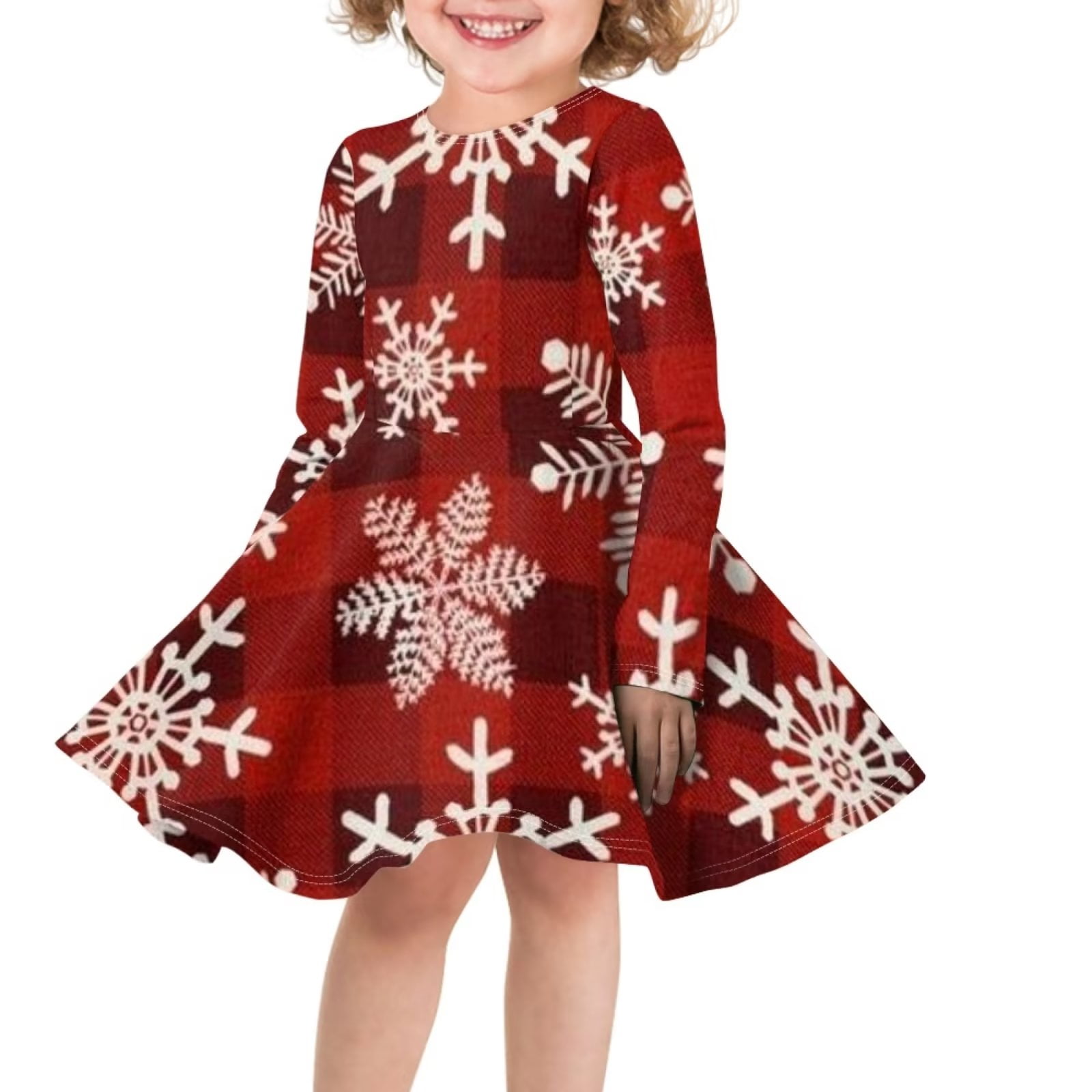 Renewold Teen Girls Basic Skater Dress Long Sleeve Scoop Neck Snowflake ...